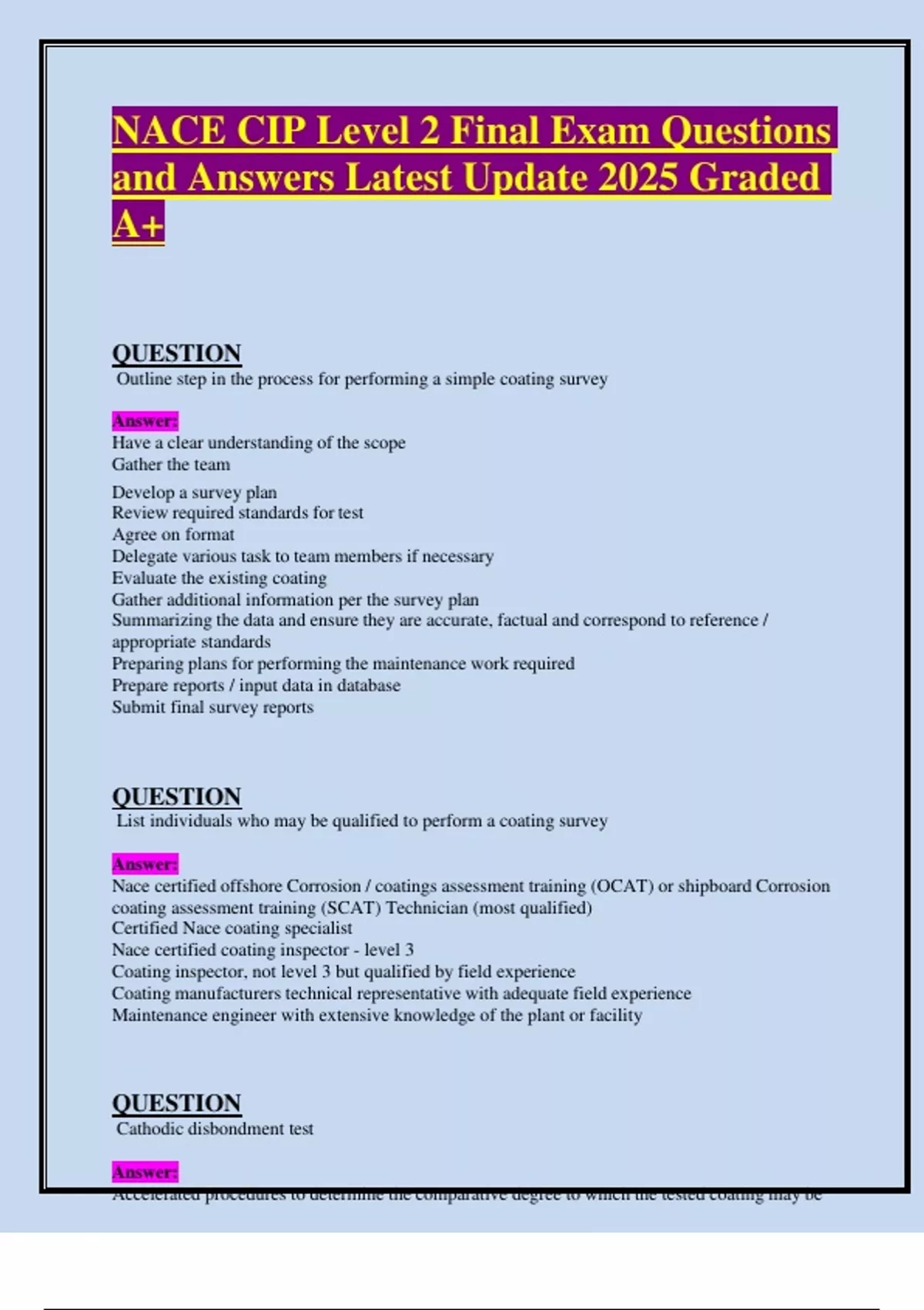 NACE CIP Level 2 Final Exam Questions and Answers Latest Update 2025 ...