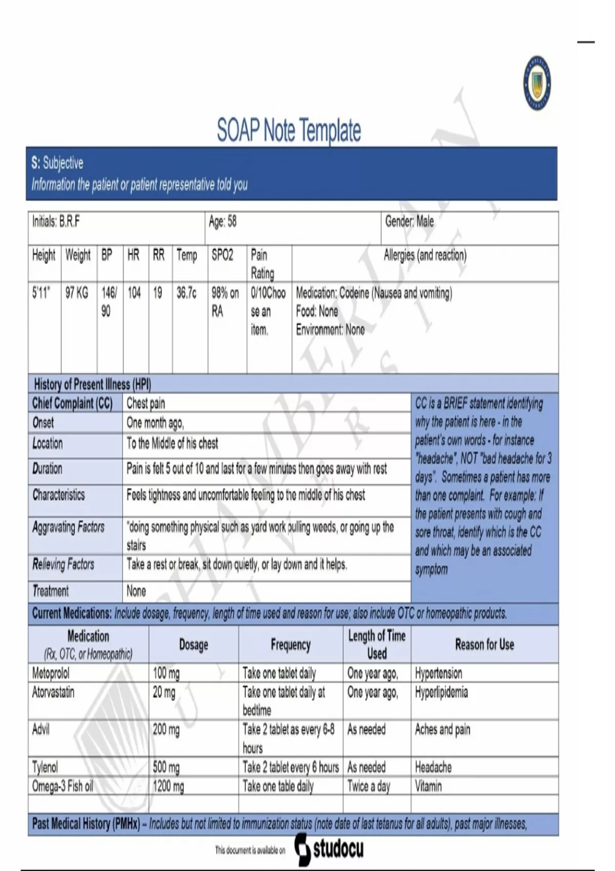 NR 509 Week 4 SOAP Note – Brian Foster Case – Chamberlain College ...