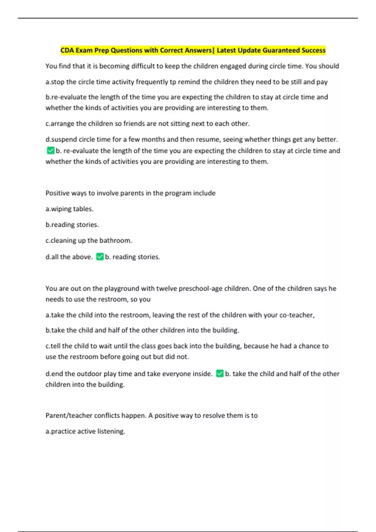 CDA Exam Prep Questions with Correct Answers| Latest Update Guaranteed ...