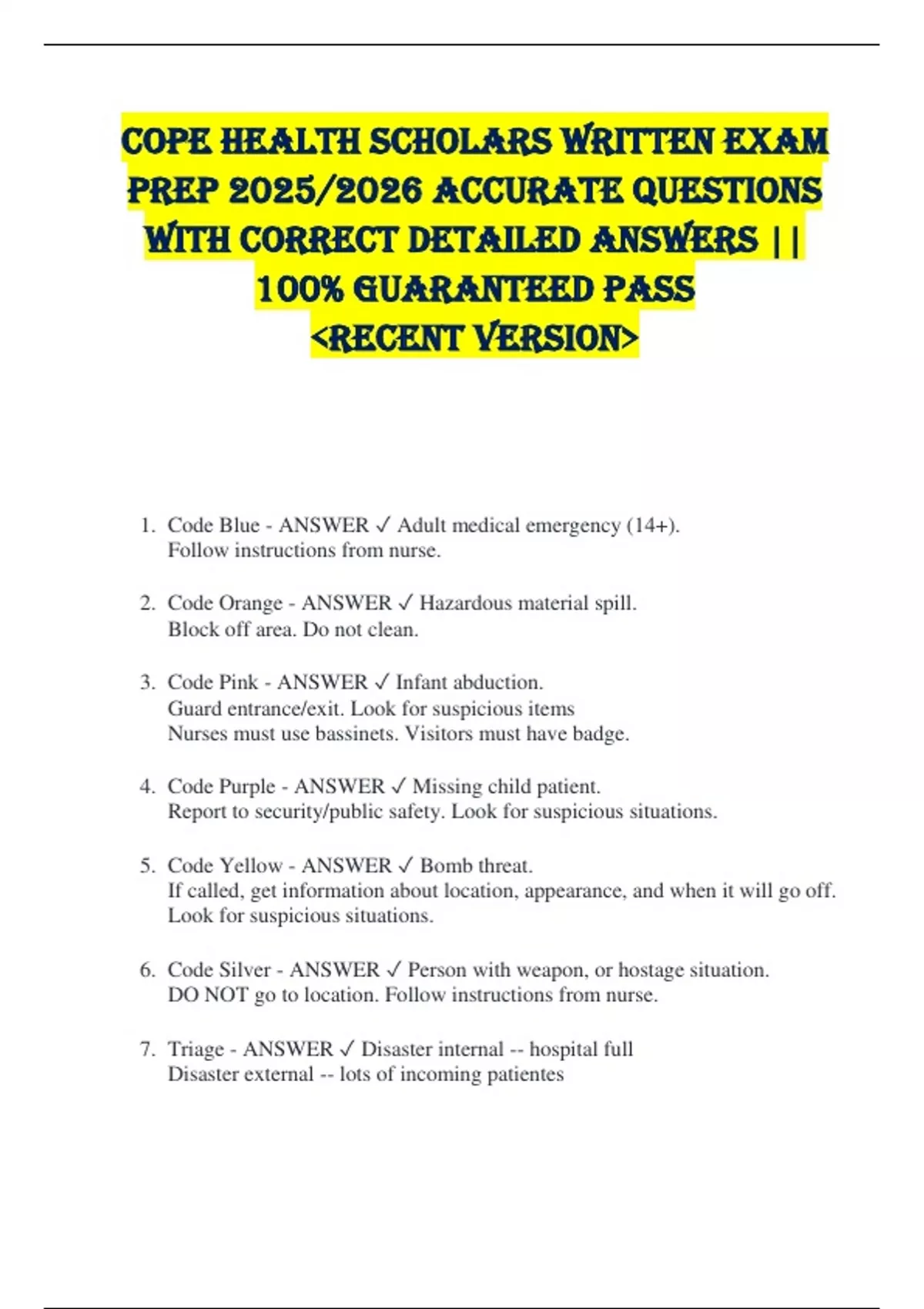 COPE Health Scholars Written Exam PREP 2025/2026 ACCURATE QUESTIONS ...