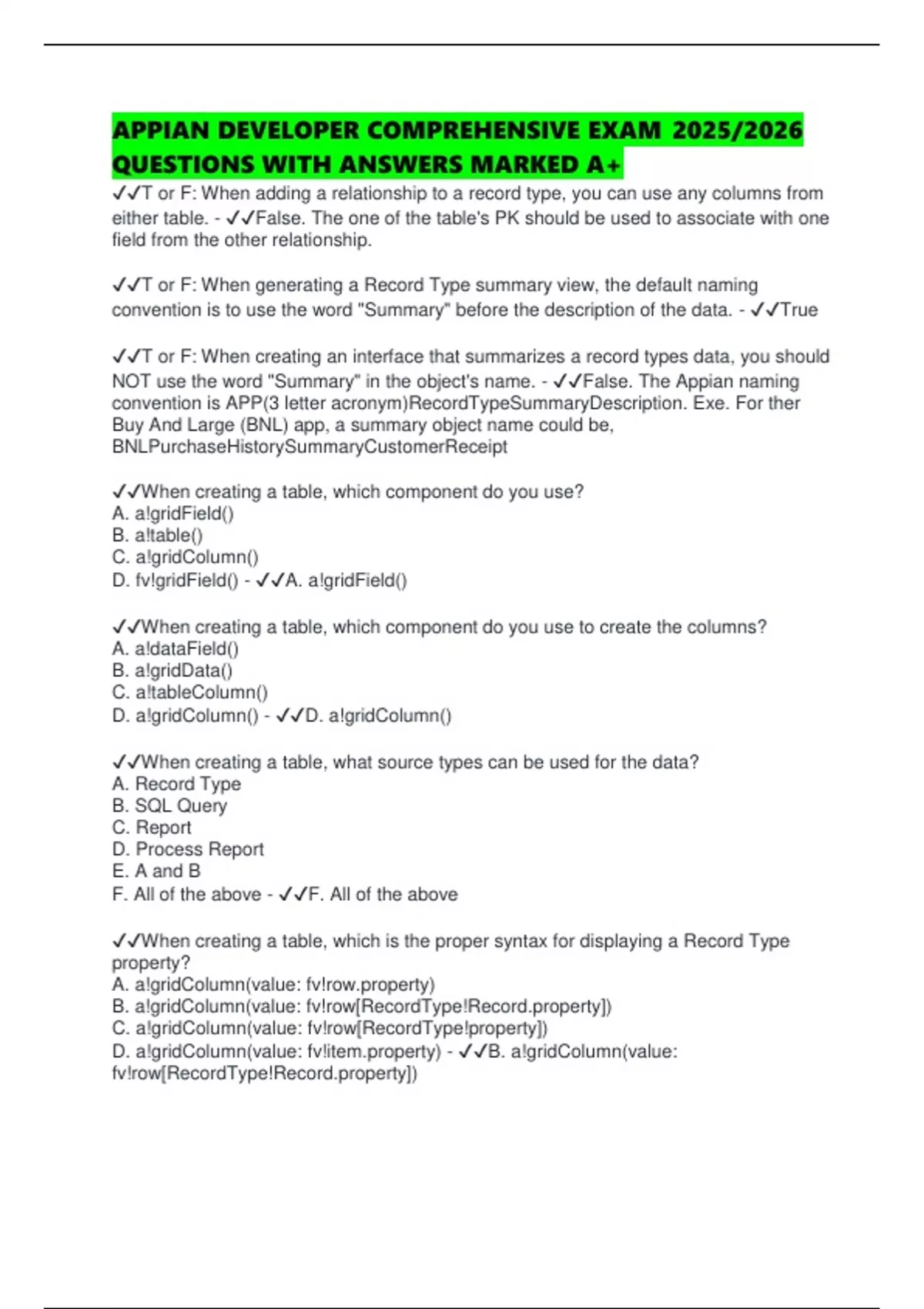 APPIAN DEVELOPER COMPREHENSIVE EXAM 2025/2026 QUESTIONS WITH ANSWERS ...