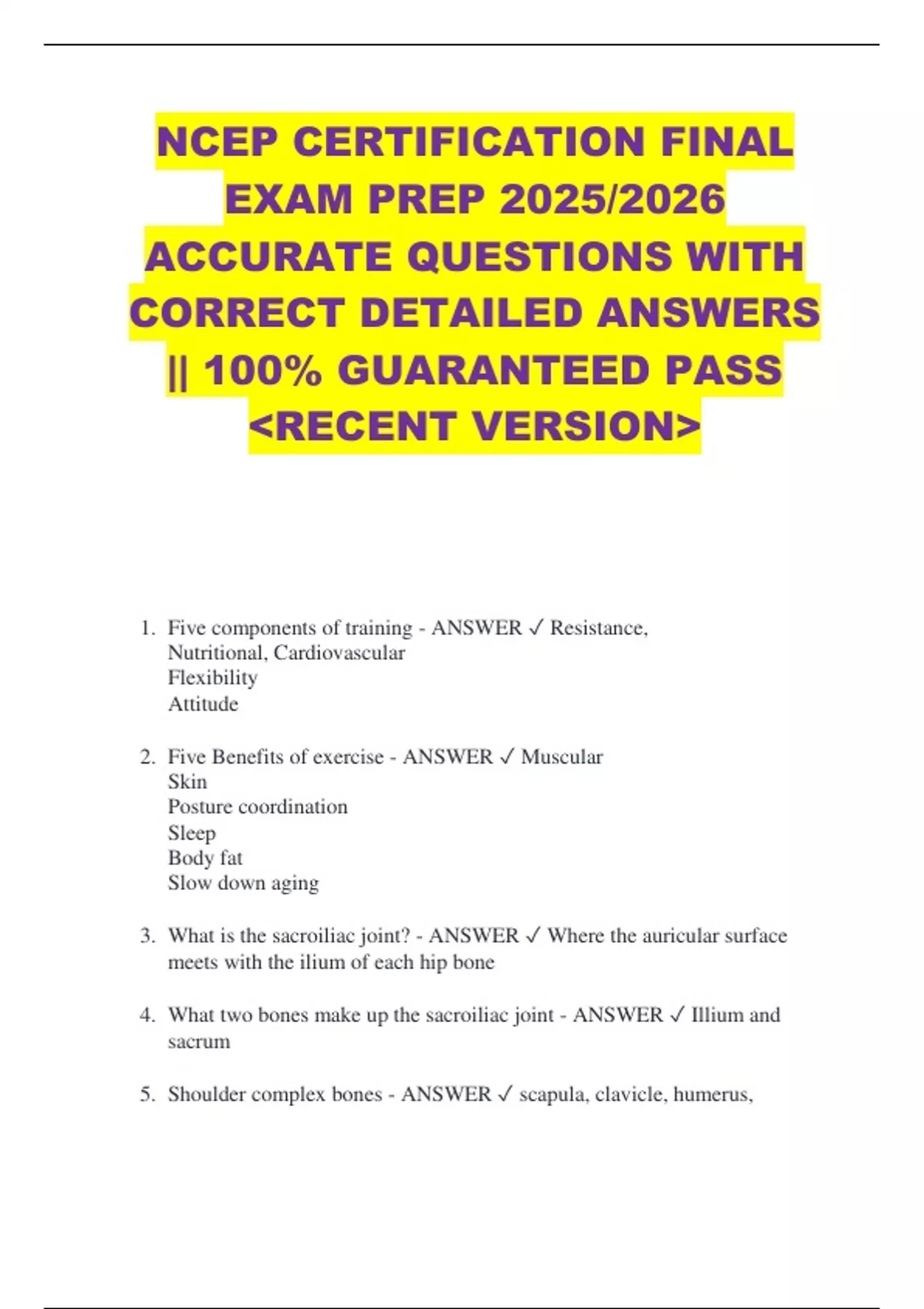 NCEP CERTIFICATION FINAL EXAM PREP 2025/2026 ACCURATE QUESTIONS WITH CORRECT DETAILED ANSWERS ...