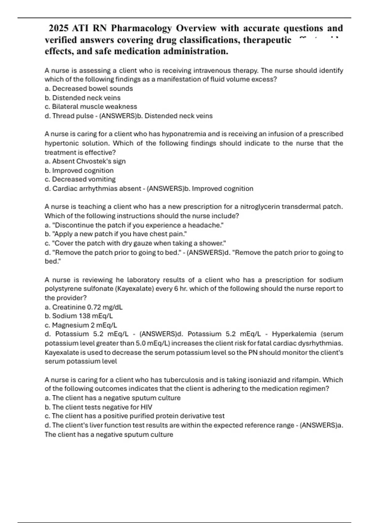 2025 ATI RN Pharmacology Overview with accurate questions and verified ...