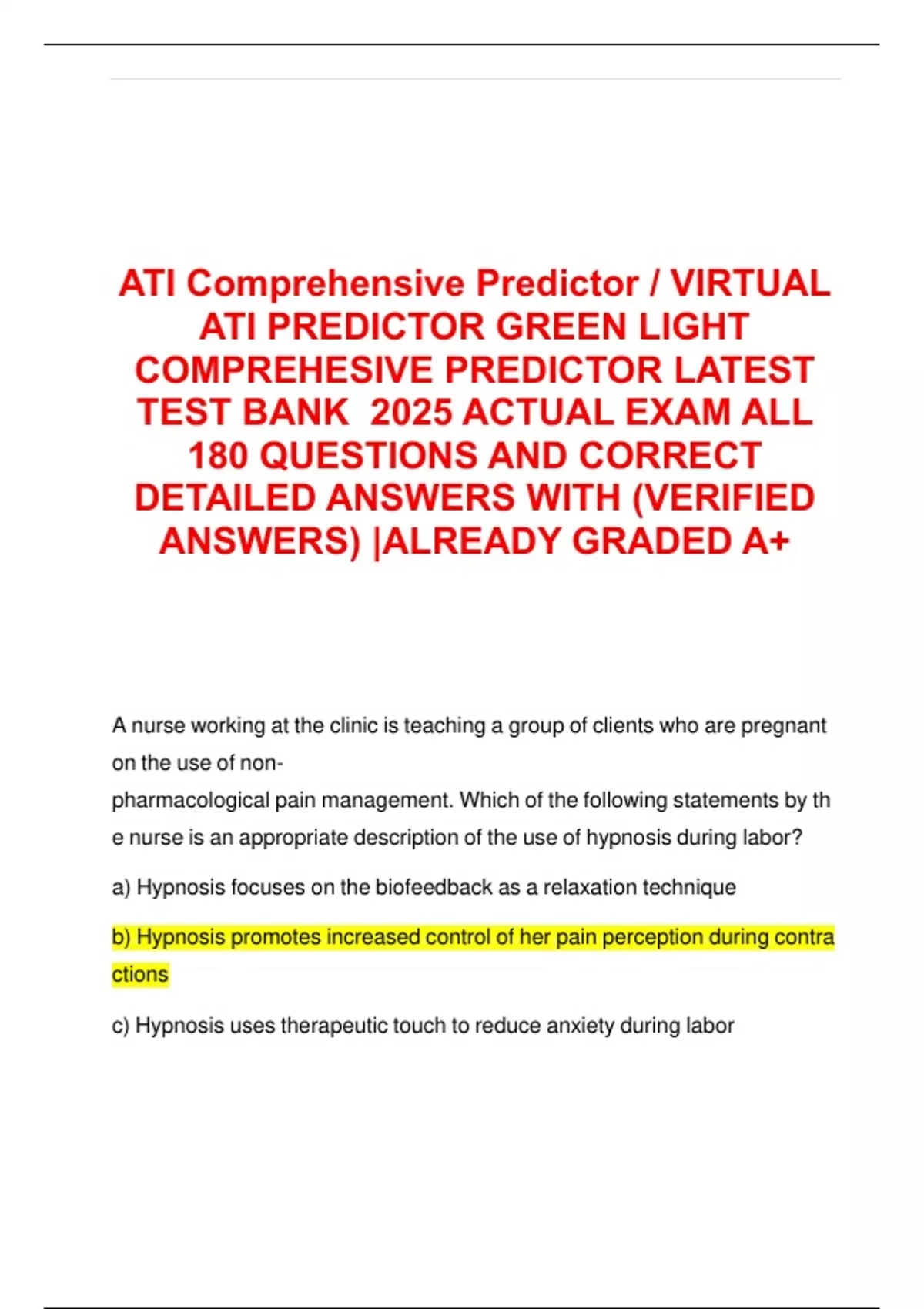 ATI Comprehensive Predictor / VIRTUAL ATI PREDICTOR GREEN LIGHT ...