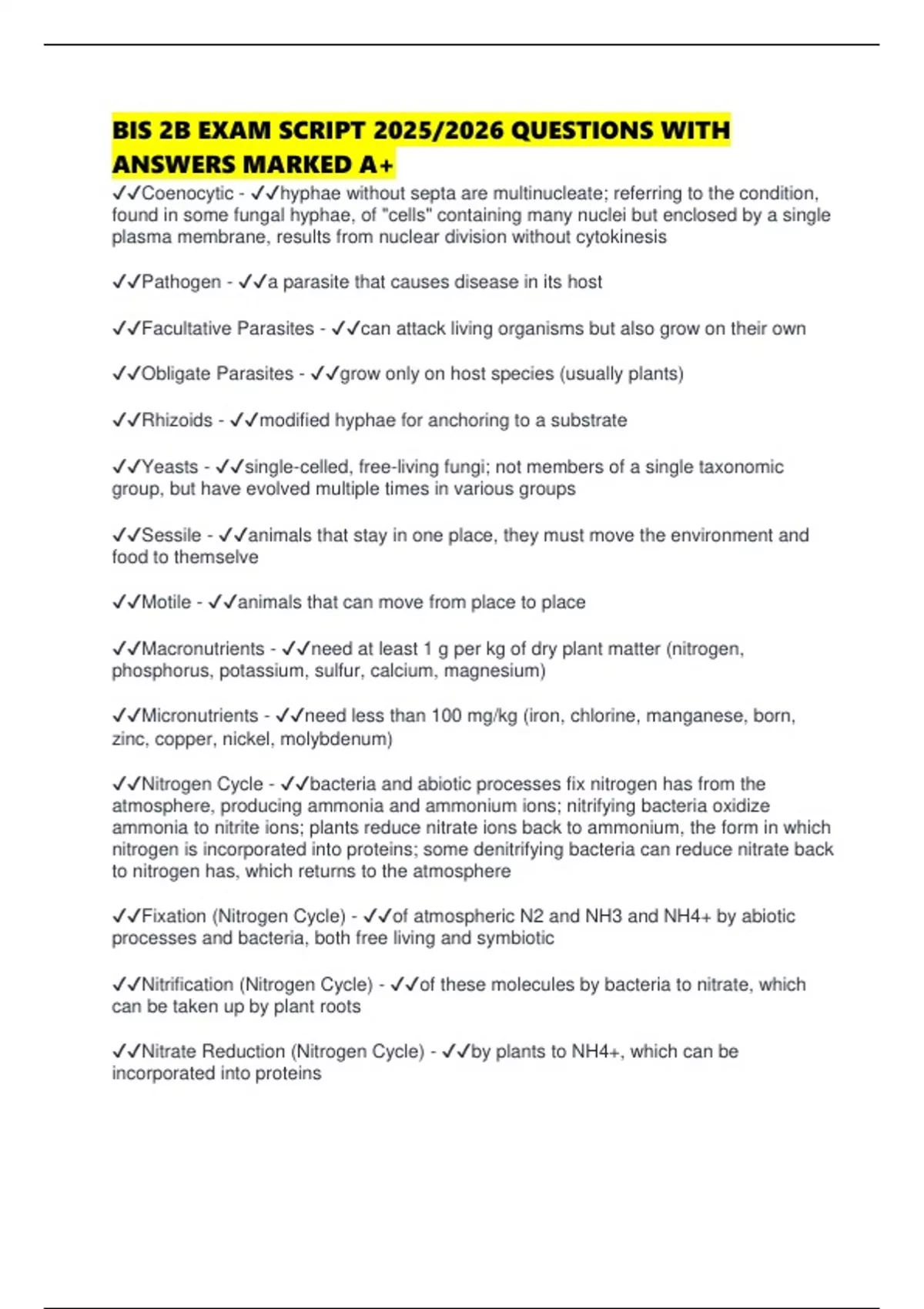 BIS 2B EXAM SCRIPT 2025/2026 QUESTIONS WITH ANSWERS MARKED A+ - BIS 2B ...