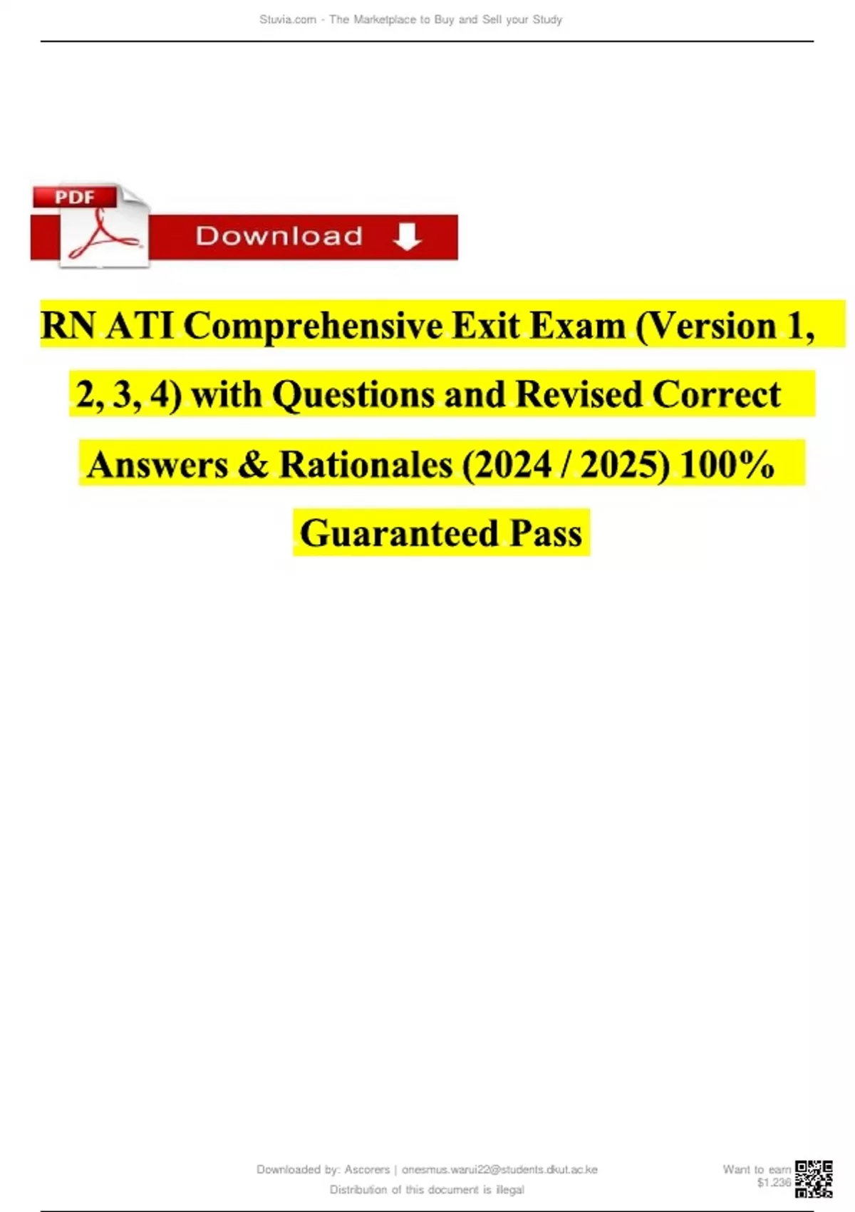 RN ATI Comprehensive Exit Exam (Version 1, 2, 3, 4) With Questions And ...