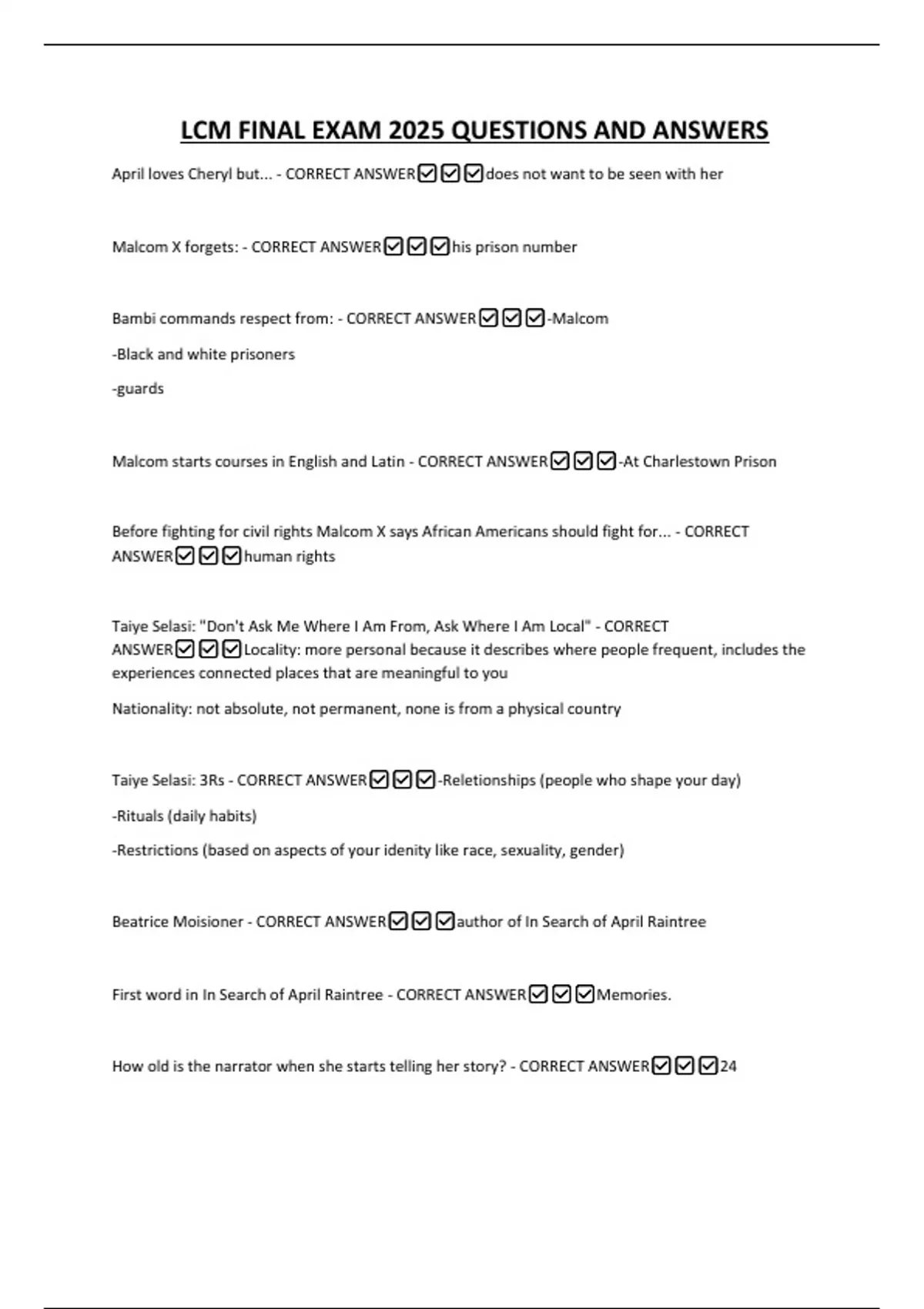 LCM FINAL EXAM 2025 QUESTIONS AND ANSWERS - LCM - Stuvia US