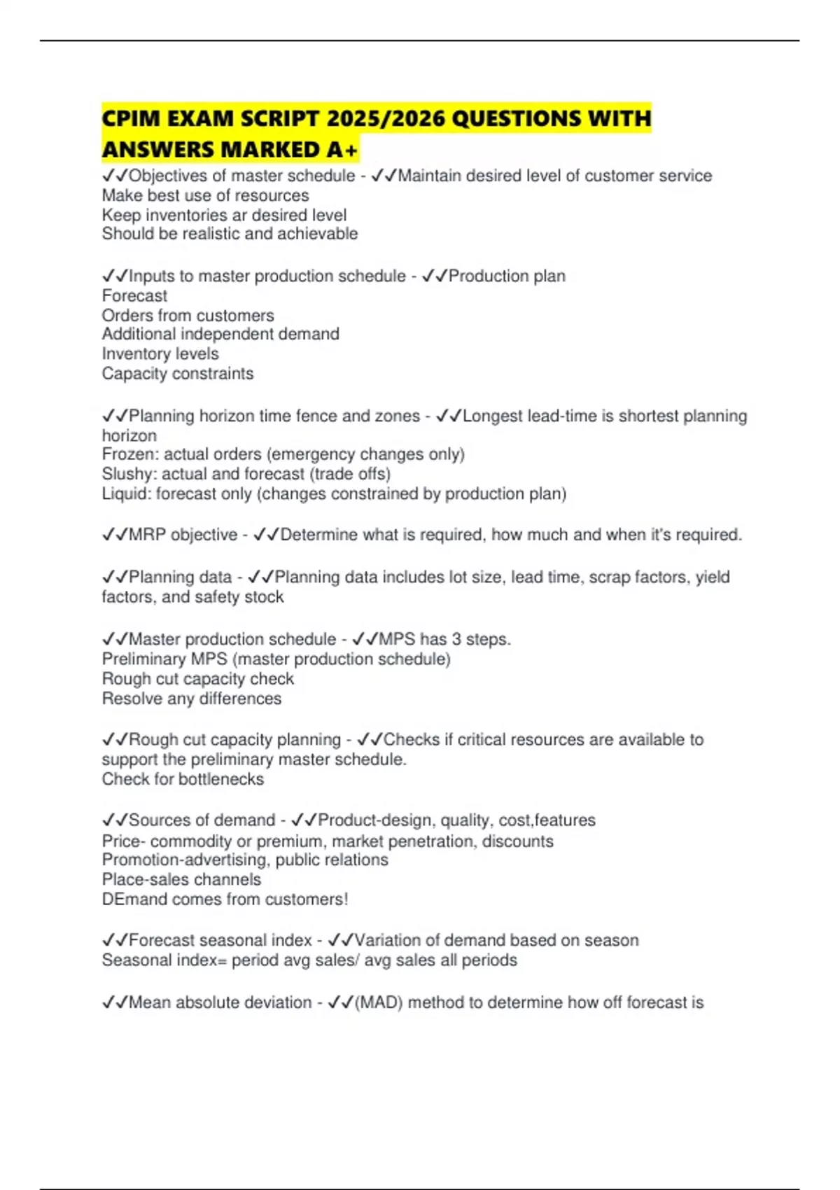 CPIM EXAM SCRIPT 2025/2026 QUESTIONS WITH ANSWERS MARKED A+ - CPIM ...