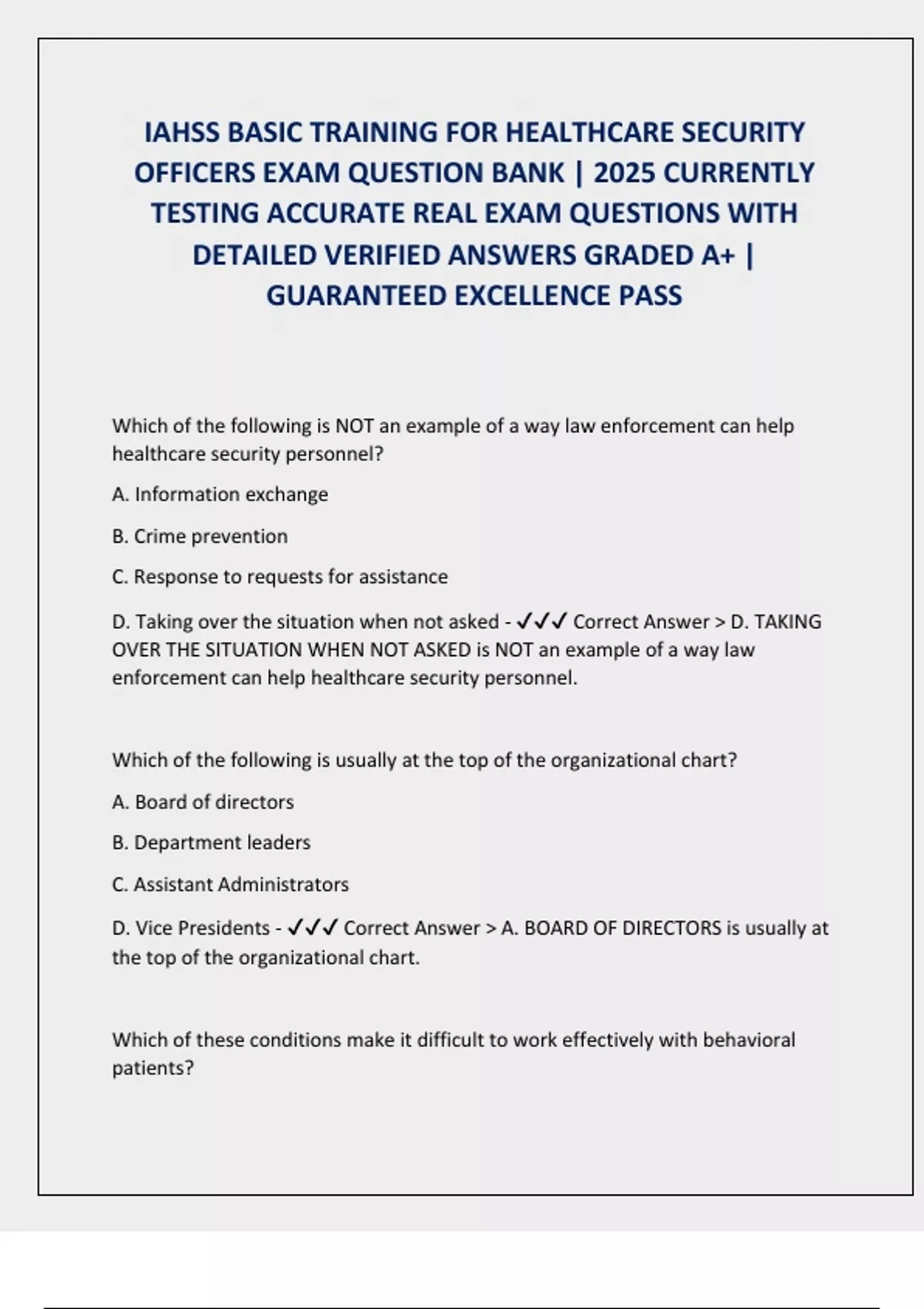 IAHSS BASIC TRAINING FOR HEALTHCARE SECURITY OFFICERS EXAM QUESTION ...