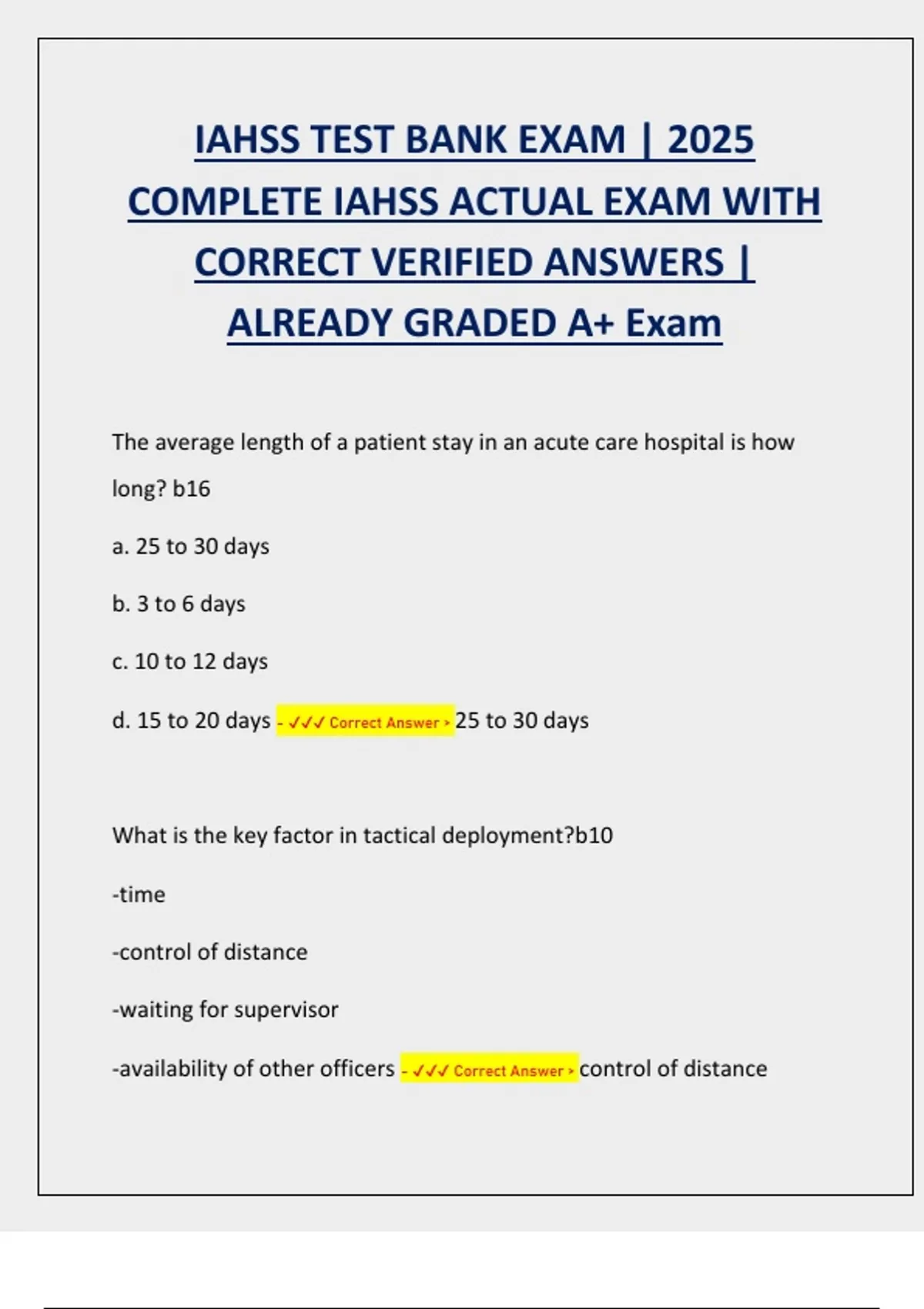 IAHSS TEST BANK EXAM | 2025 COMPLETE IAHSS ACTUAL EXAM WITH CORRECT ...