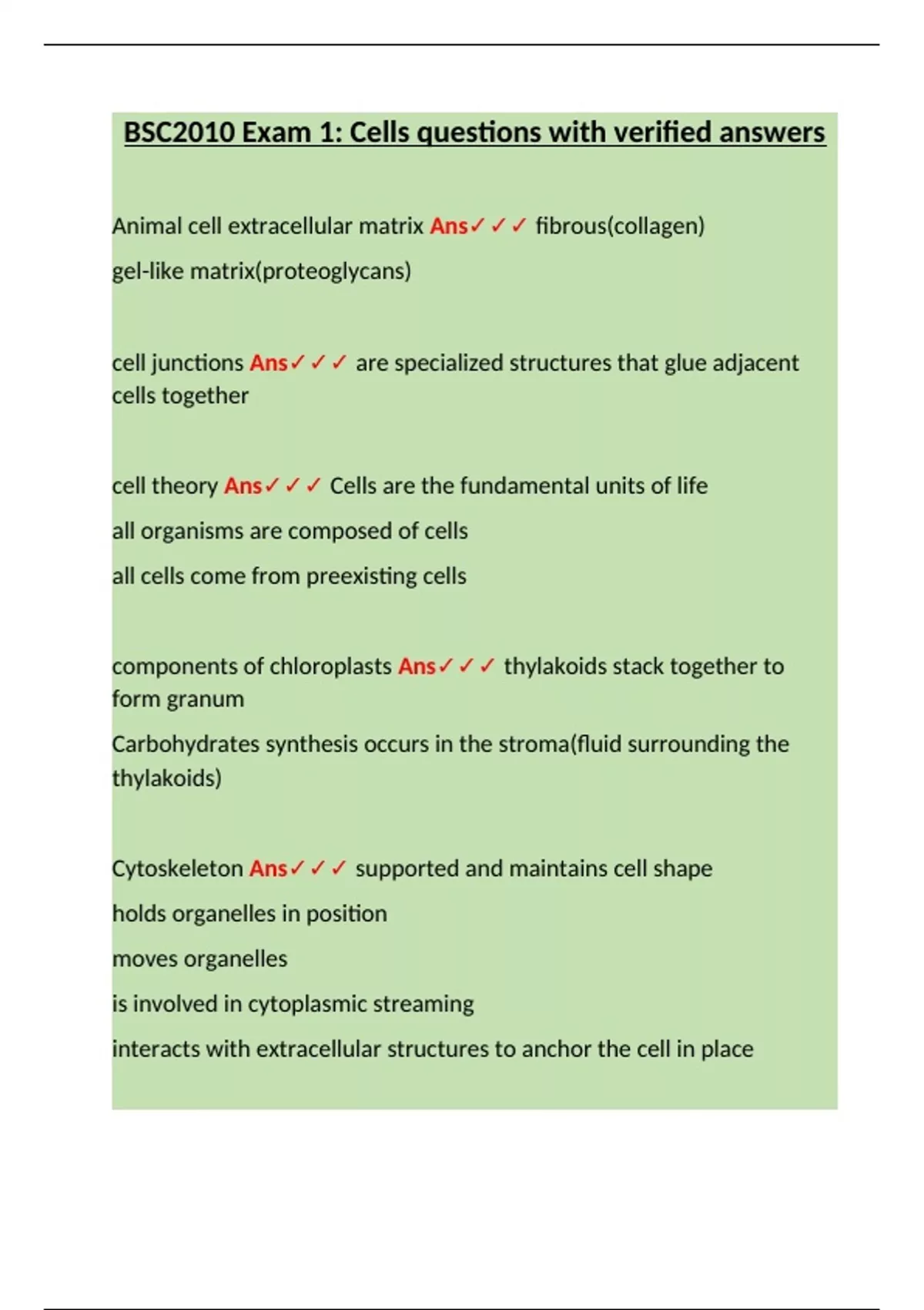 BSC 2010 – Exam 2 Cell Structure and Function Guide – Florida State ...