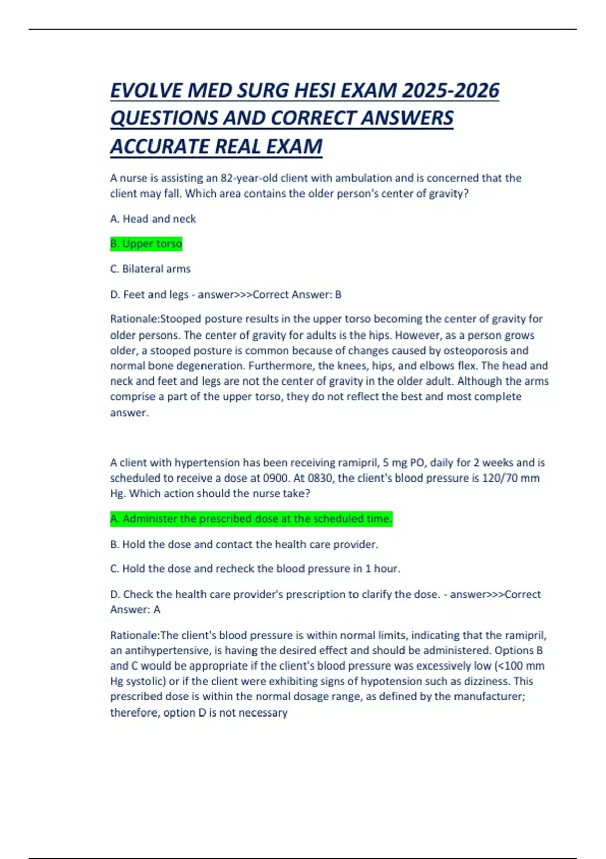 EVOLVE Med-Surg HESI Exam 2025–2026 – Accurate Real Exam Questions and ...