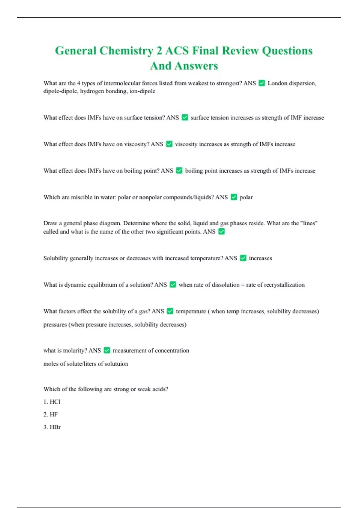 General Chemistry 2 ACS Final Review Questions And Answers - General Chemistry 2 - Stuvia US