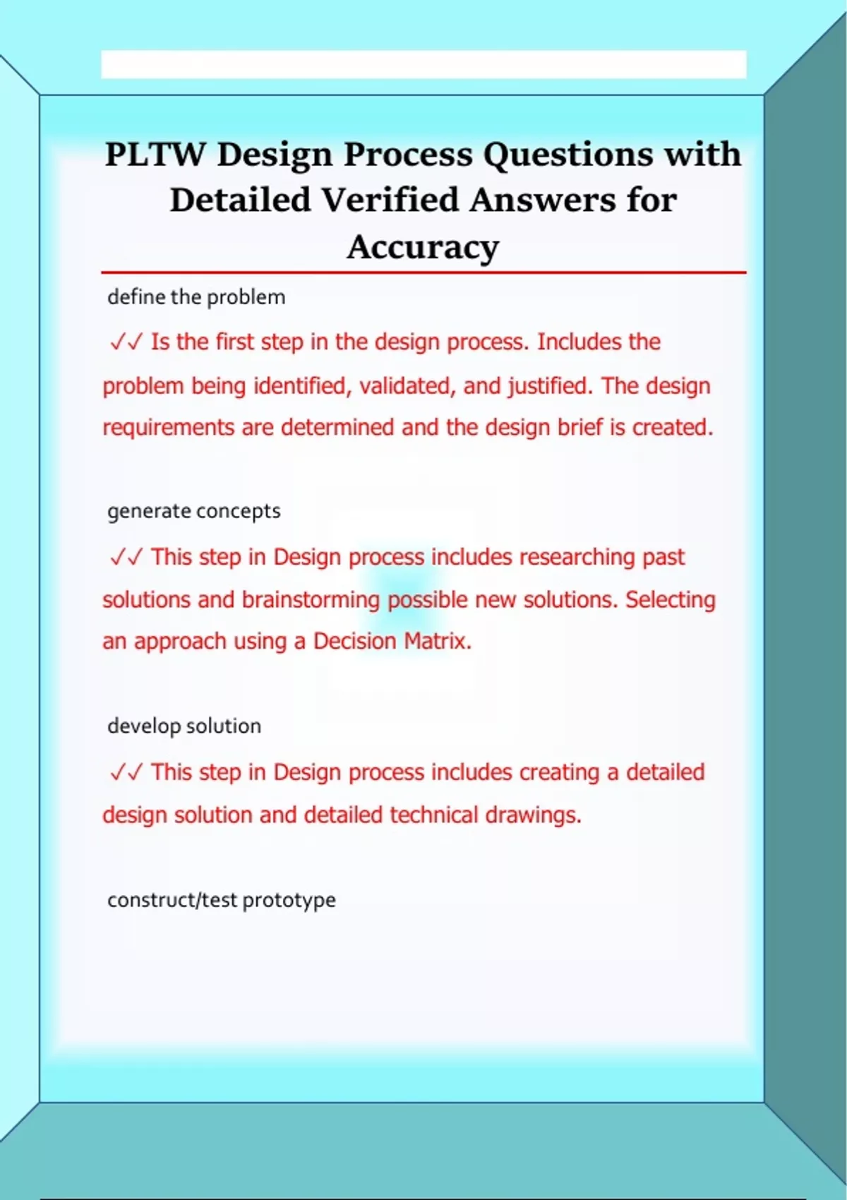 PLTW Design Process Questions with Detailed Verified Answers for ...