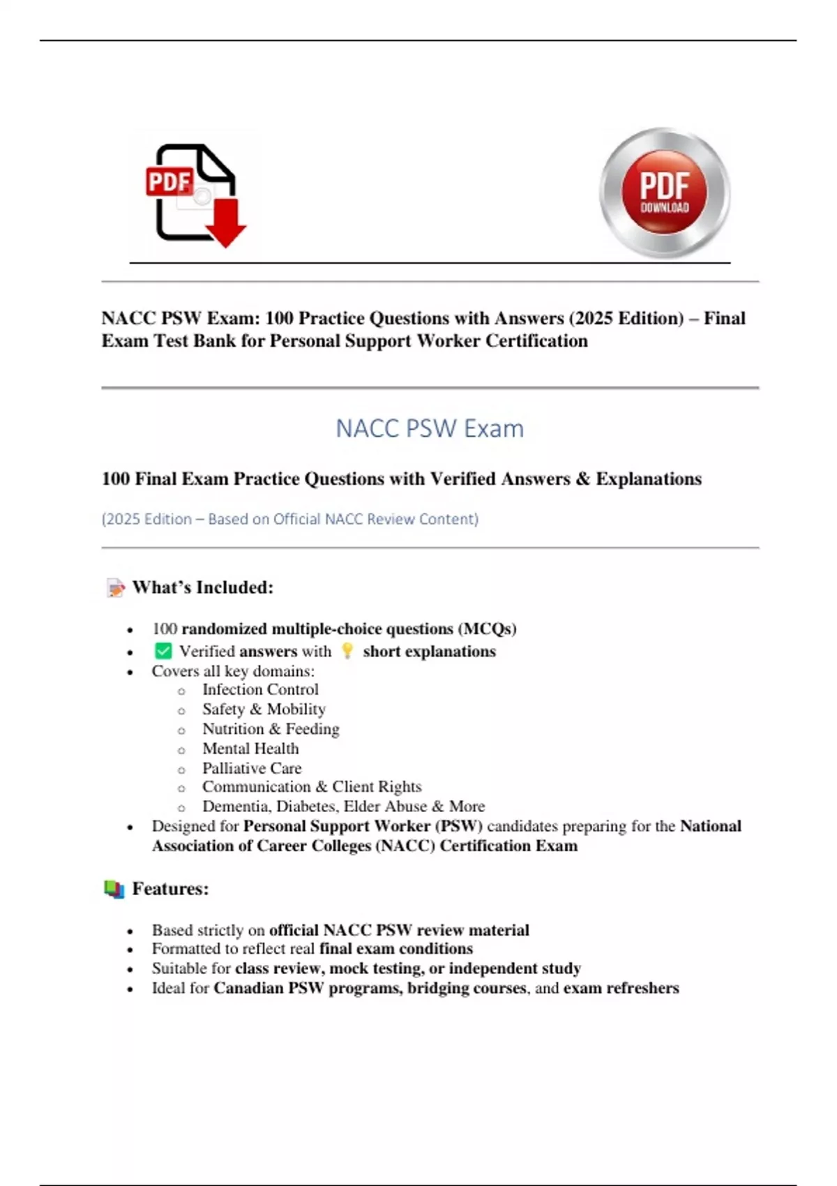 NACC PSW Exam 2025: 100 Practice Questions with Verified Answers ...