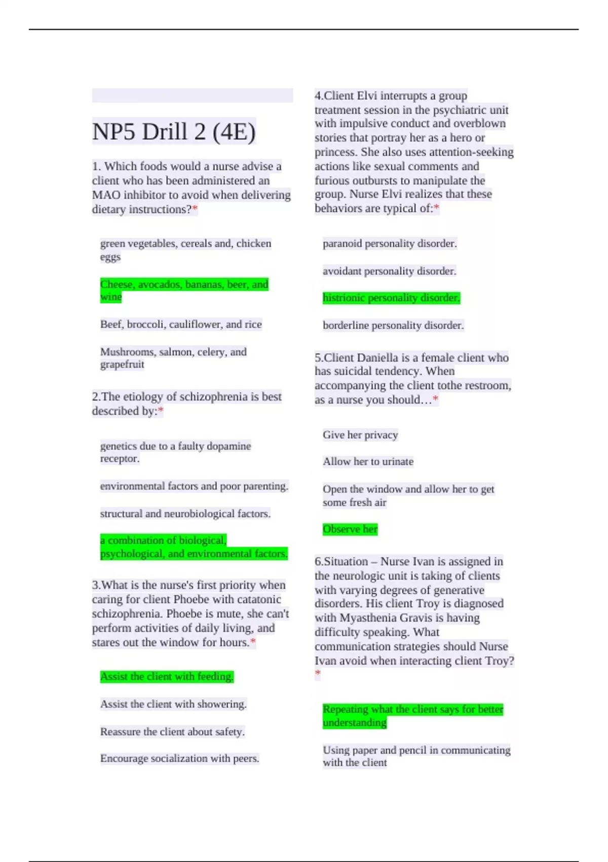 NP5 Drill 2 (4E) Complete Questions and Answers- Updated Summer 2025/2026. - NSG 454 (NSG454 ...