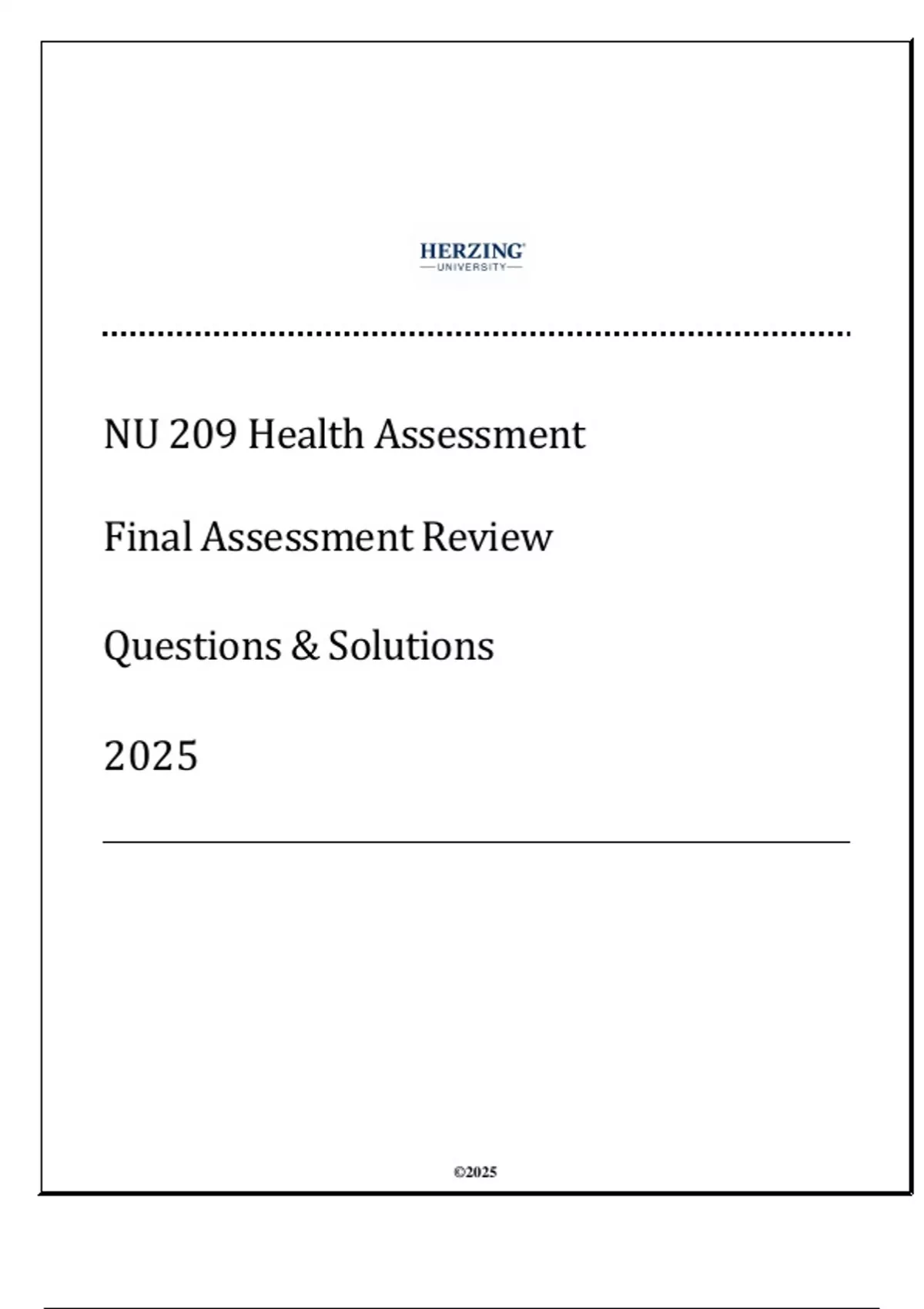 NU 209 Health Assessment - Final Assessment Review - 2025 - NURSING ...