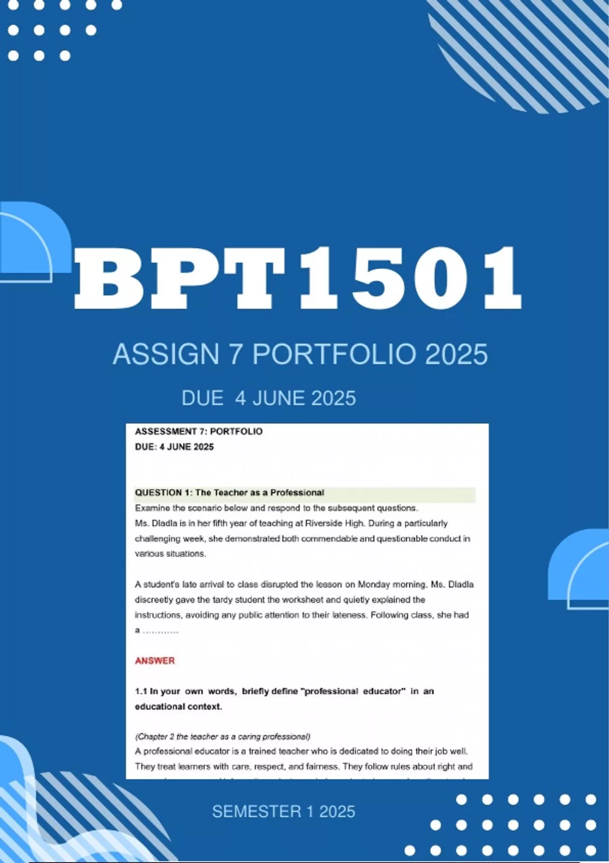 BPT1501 Portfolio 2025 Answers - Due 4 June 2025 - BPT1501 - Being a ...