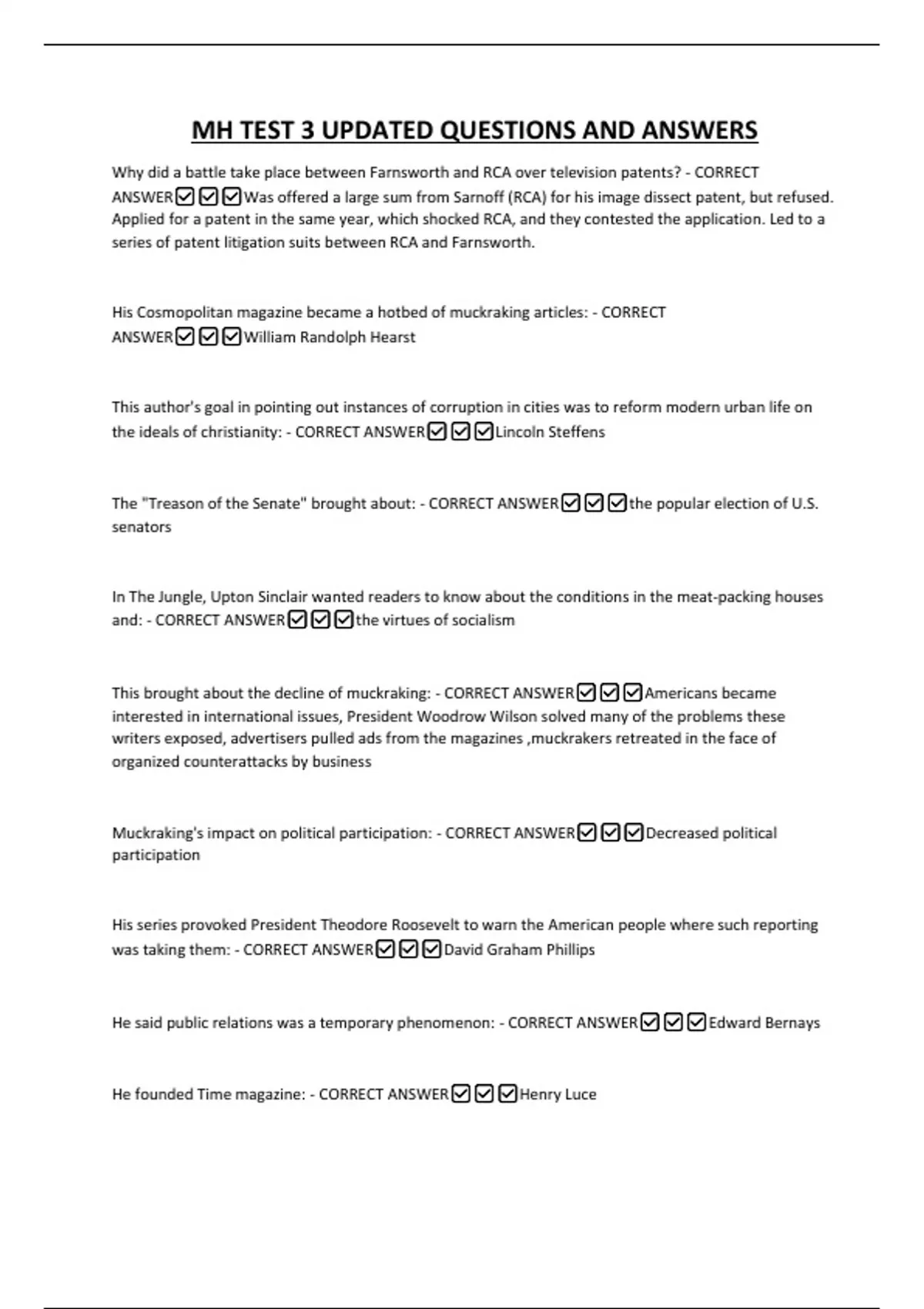 MH TEST 3 UPDATED QUESTIONS AND ANSWERS - MH - Stuvia US