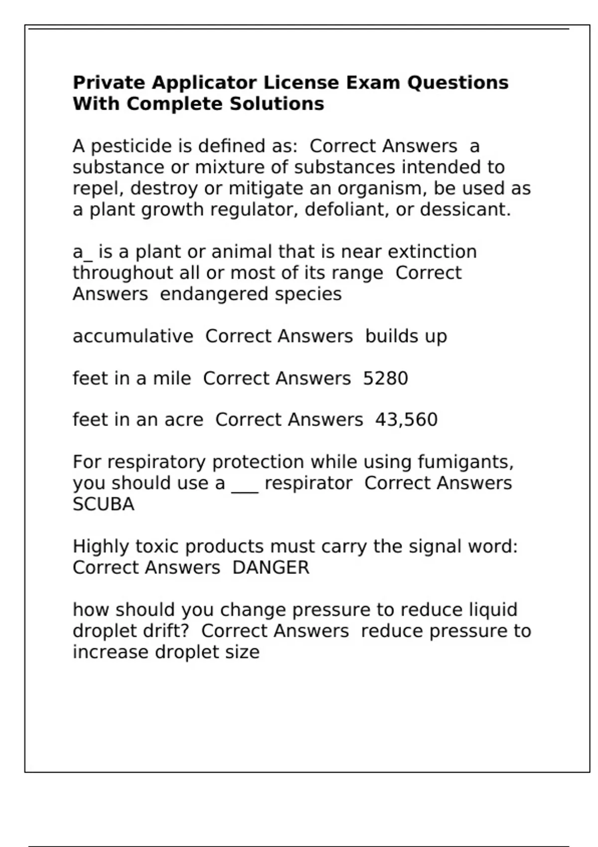 Private Applicator License Exam Questions With Complete Solutions - Private Applicator License ...