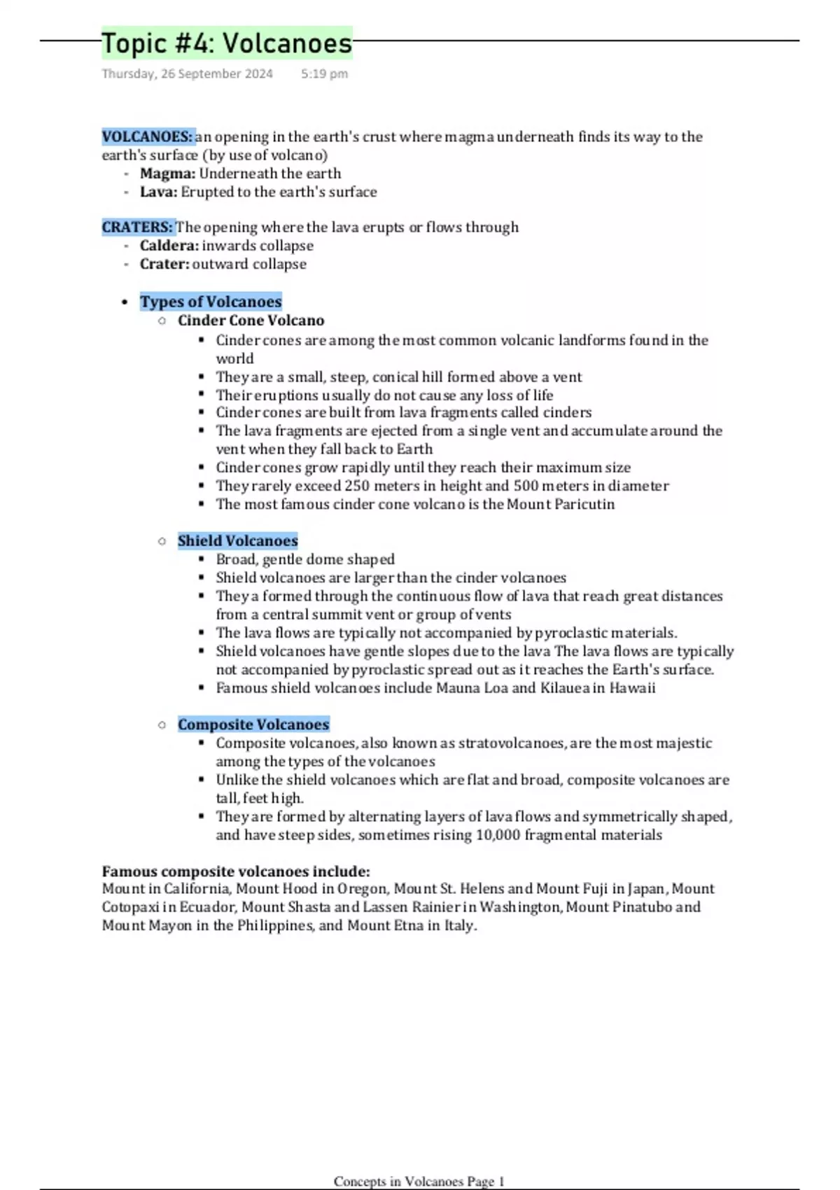 Summary Grade 10–12 Earth Science | Volcanoes and Eruptions – Types ...