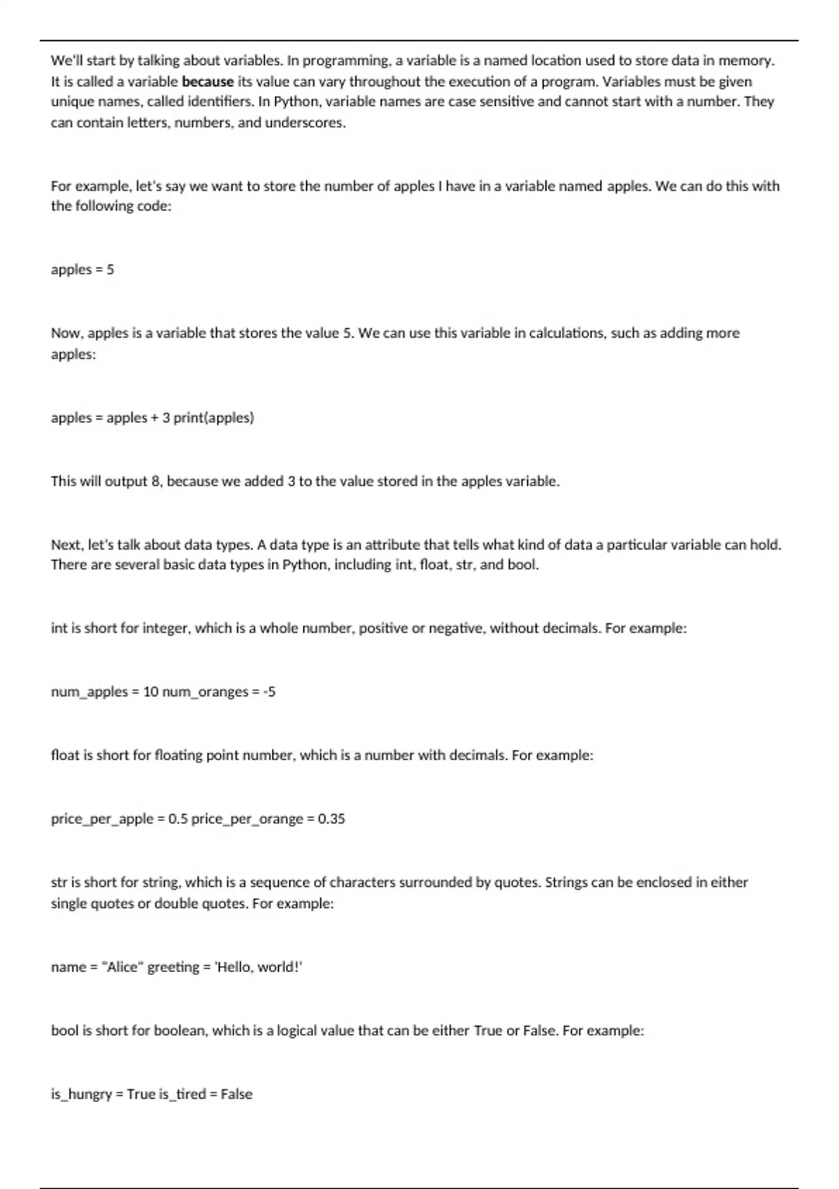 Summary Understanding variable and data types in python - Computer science - Stuvia US