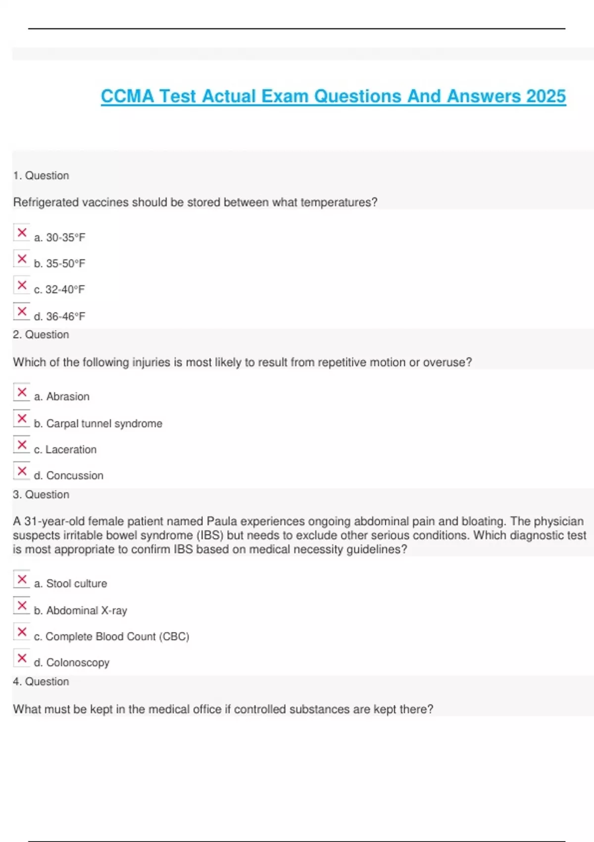 CCMA Test Actual Exam Questions And Answers 2025!! - CCMA - Stuvia US