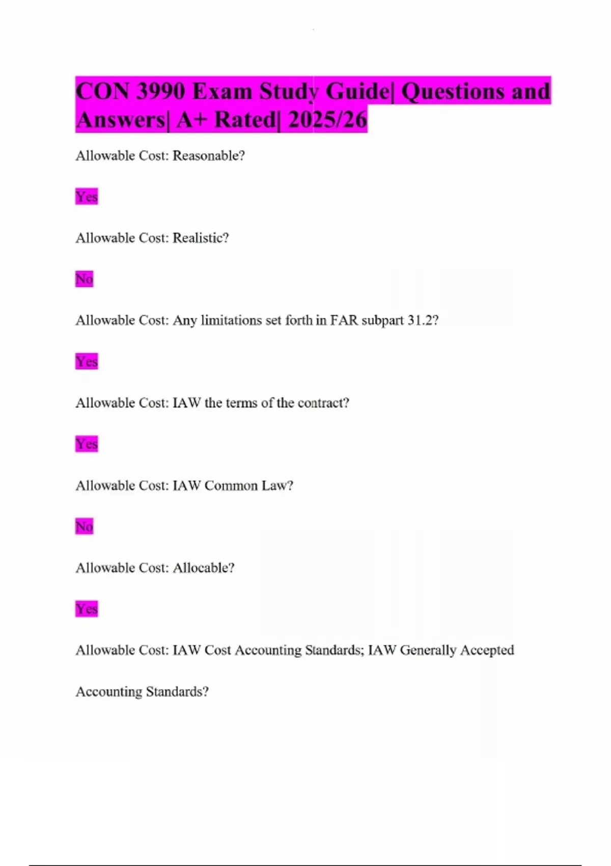 CON 3990 Exam Study Guide| Questions and Answers| A+ Rated| 2025/26 ...