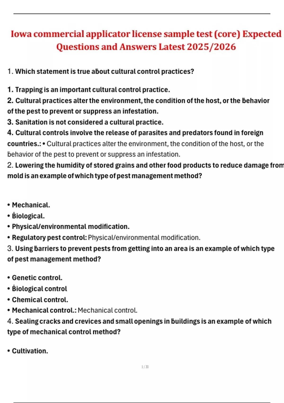 Iowa Commercial Applicator License Sample Test (Core) | Expected ...
