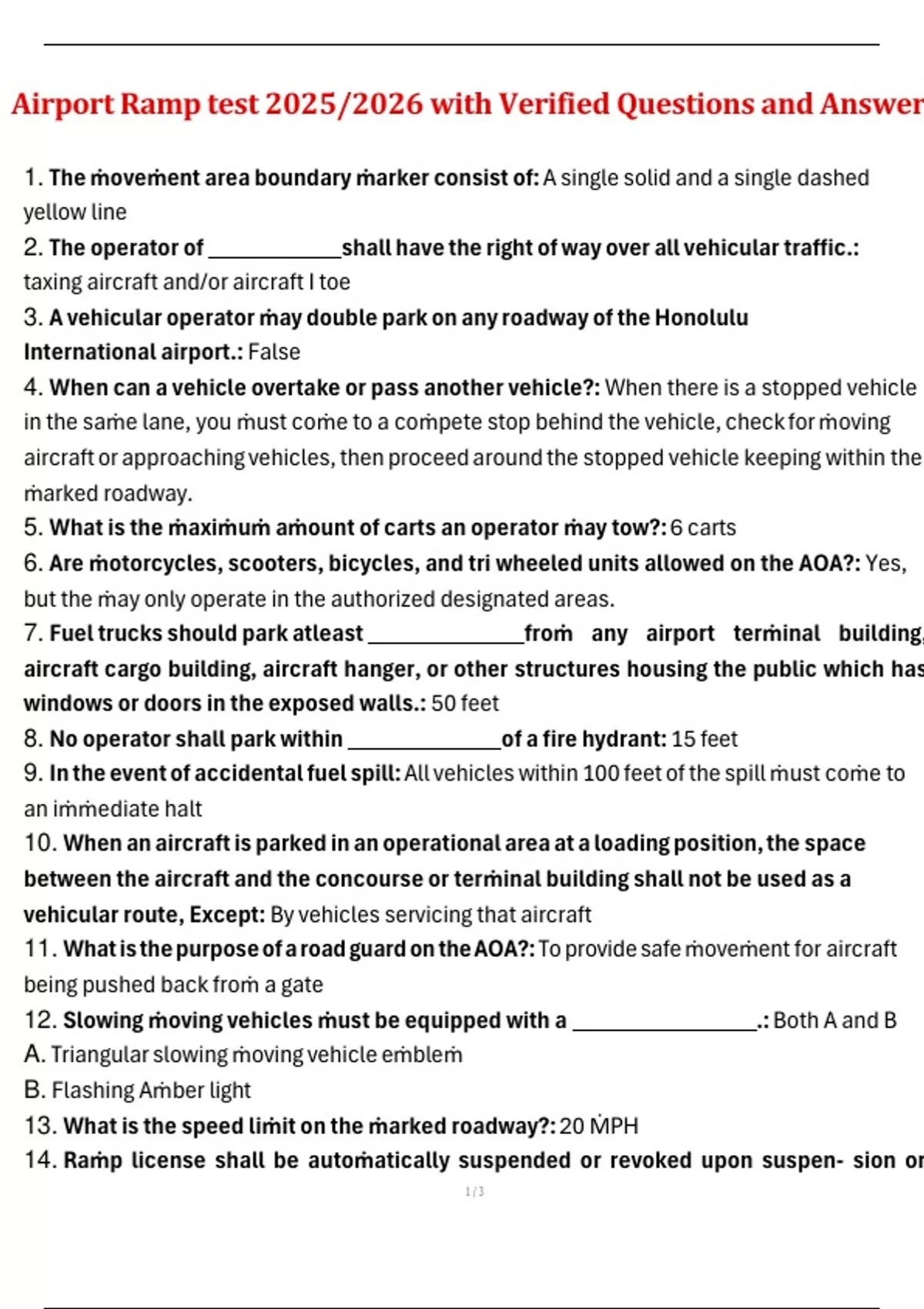Airport Ramp Test 2025/2026 – Verified Questions and Answers for Ground ...