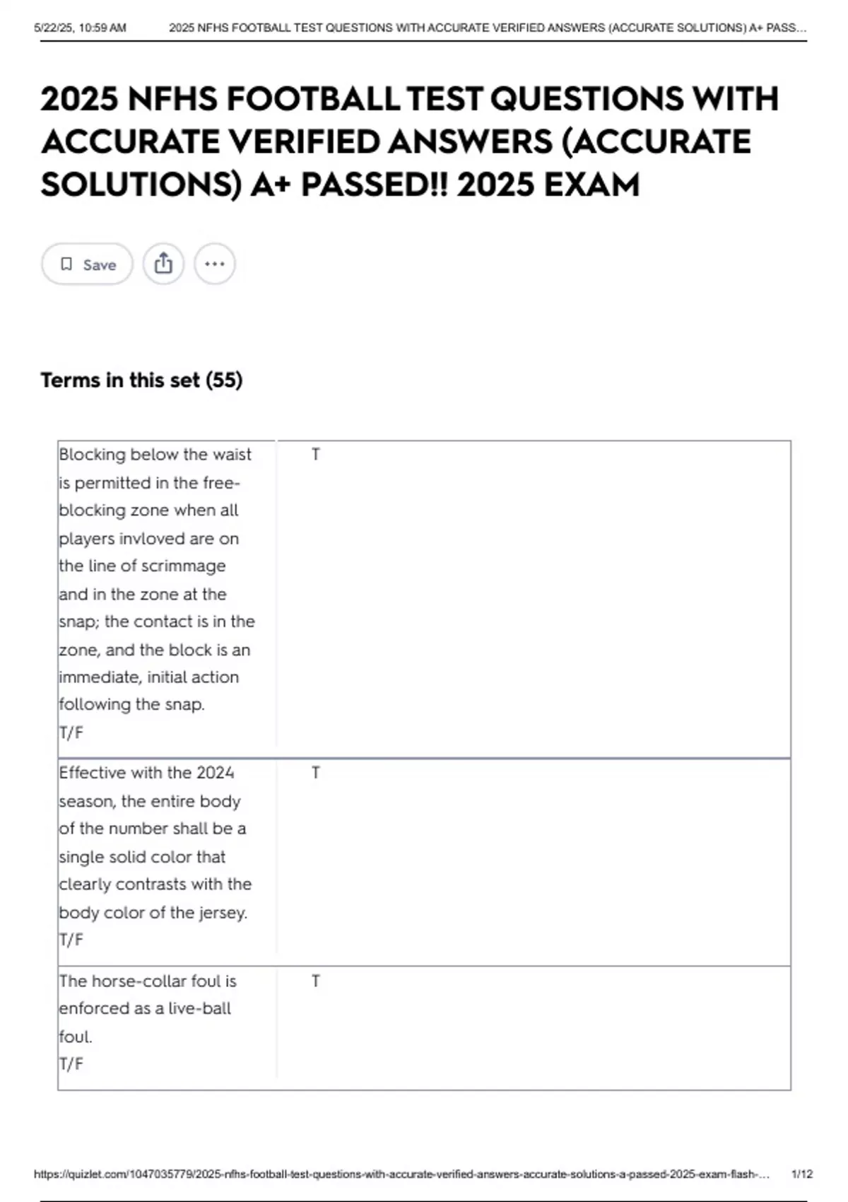2025 NFHS FOOTBALL TEST QUESTIONS WITH ACCURATE VERIFIED ANSWERS ...