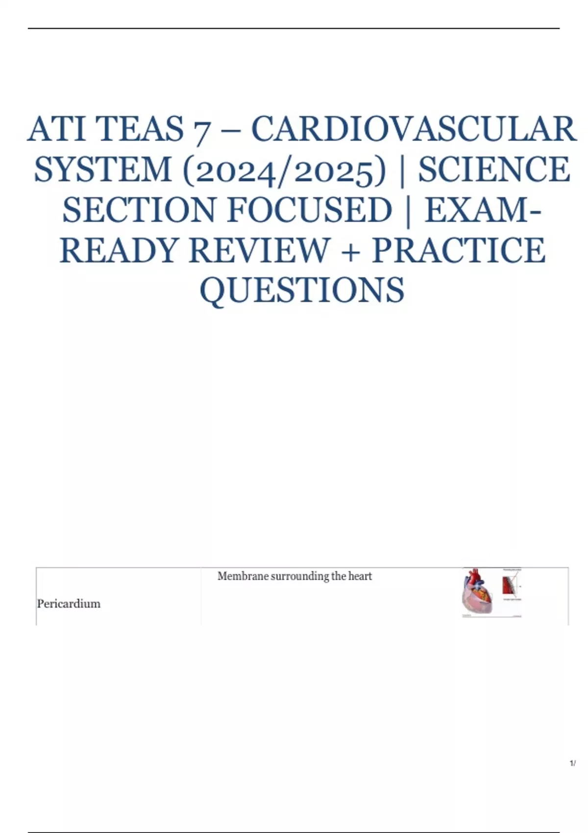 ATI TEAS 7 – Cardiovascular System (2024/2025) | Science Section ...