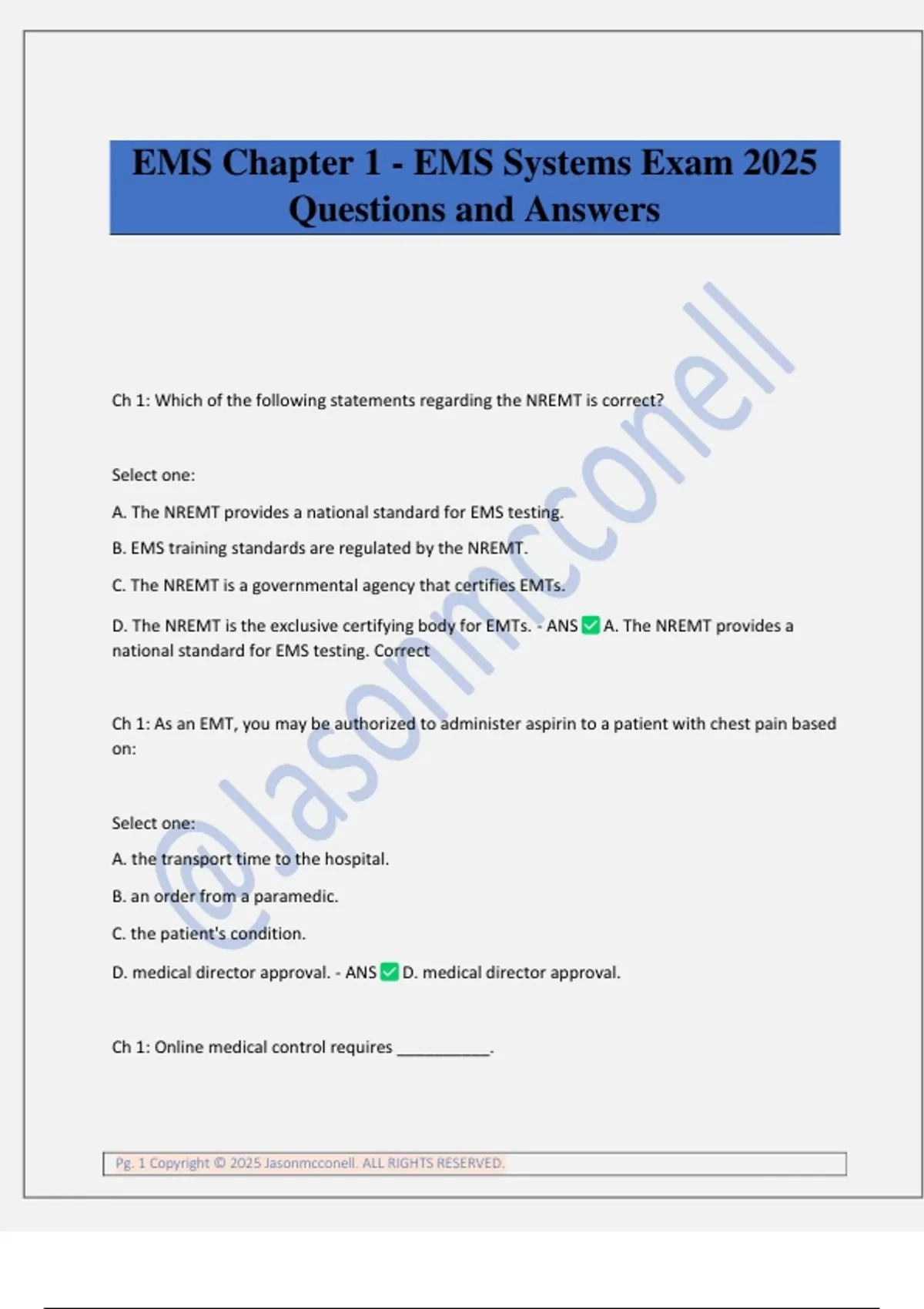 EMS Chapter 1 - EMS Systems Exam 2025 Questions and Answers - EMS - Stuvia US