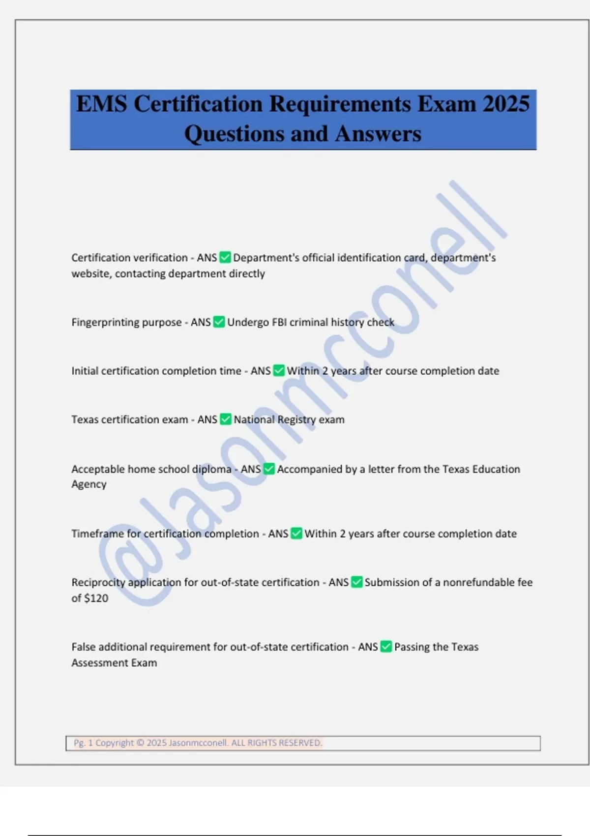 EMS Certification Requirements Exam 2025 Questions and Answers - EMS - Stuvia US