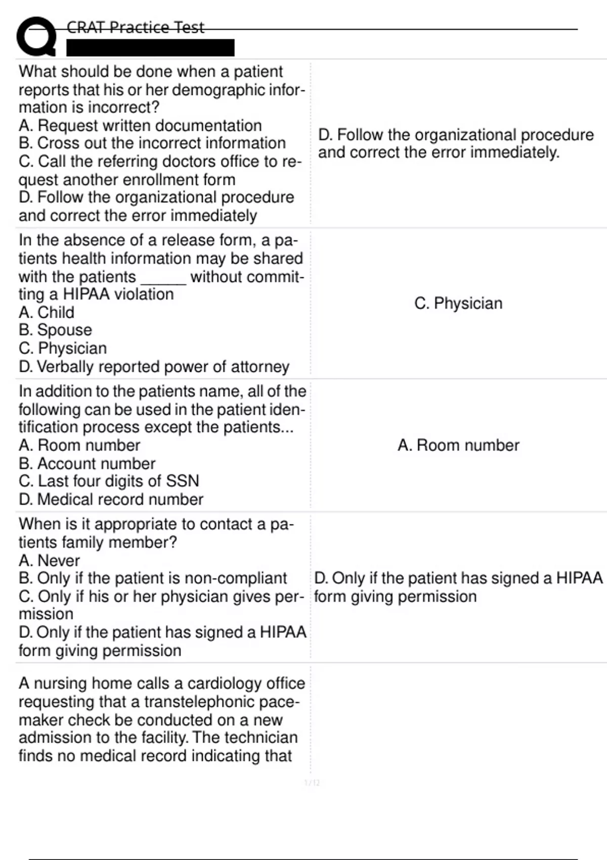 CRAT TEST FINAL EXAM AND PRACTICE EXAM QUESTIONS 2025 COMPLETE 500 EXAM ...