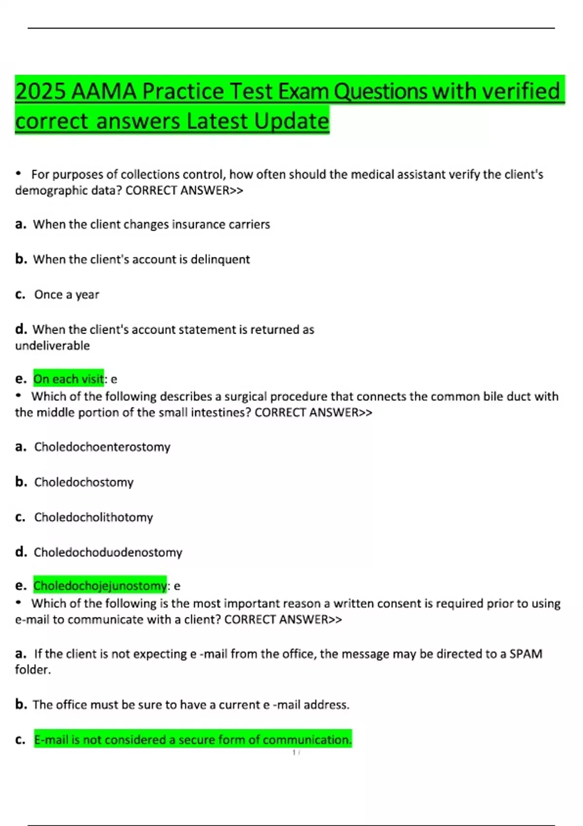 2025 AAMA Practice Test Exam Questions with verified correct answers ...