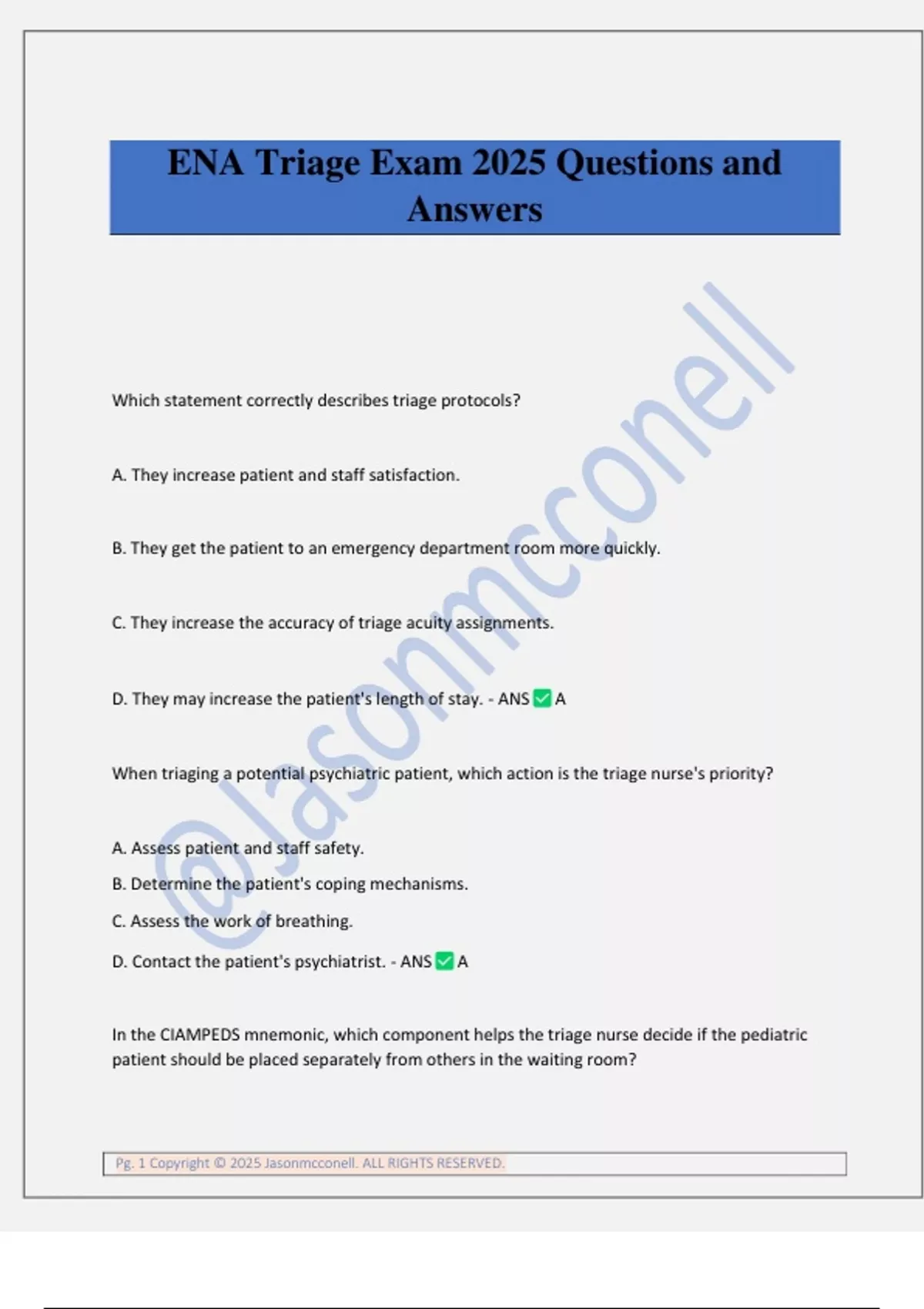 ENA Triage Exam 2025 Questions and Answers - ENA-ENO - Stuvia US