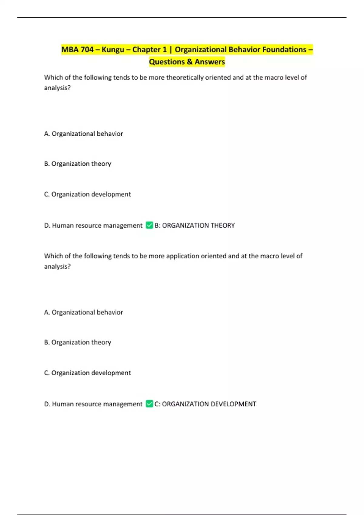 MBA 704 – Kungu – Chapter 1 | Organizational Behavior Foundations ...