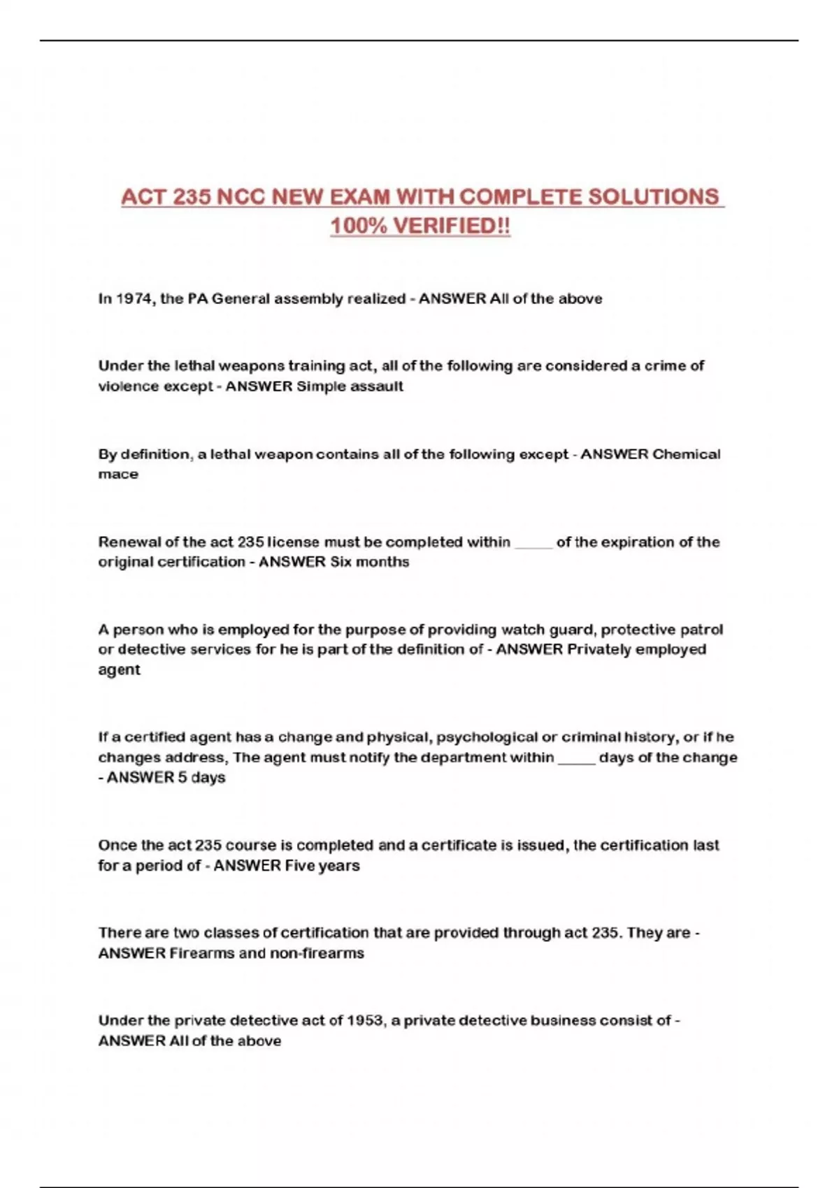 ACT 235 NCC NEW EXAM WITH COMPLETE SOLUTIONS 100% VERIFIED!! - ACT 235 ...