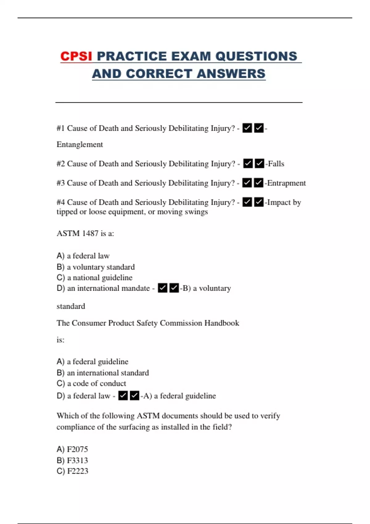 CPSI Practice Exam Questions 2025 | Certified Playground Safety ...