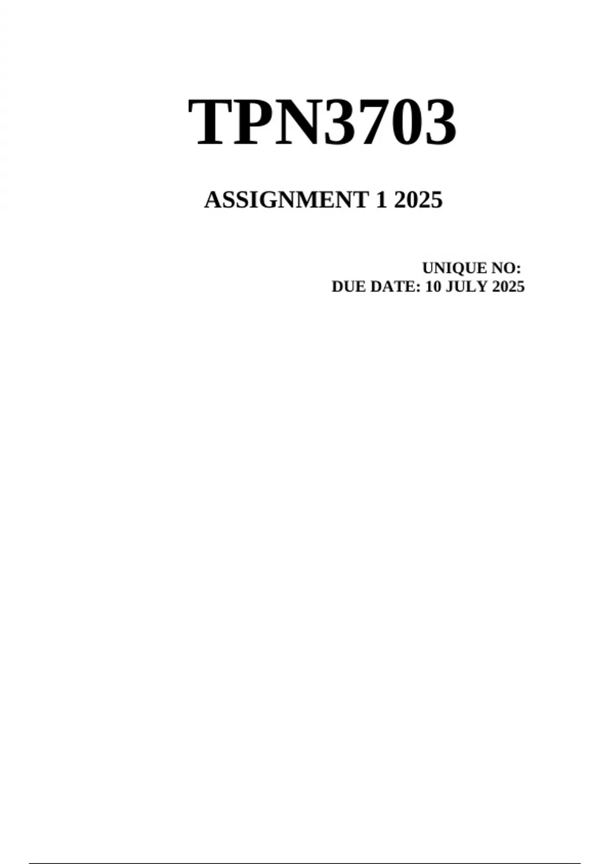 TPN3703 Assignment 1 2025 - DUE 10 July 2025 - Teaching practice for ...