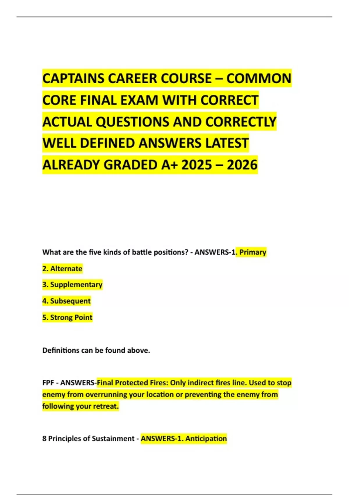 CAPTAINS CAREER COURSE – COMMON CORE FINAL EXAM WITH CORRECT ACTUAL ...