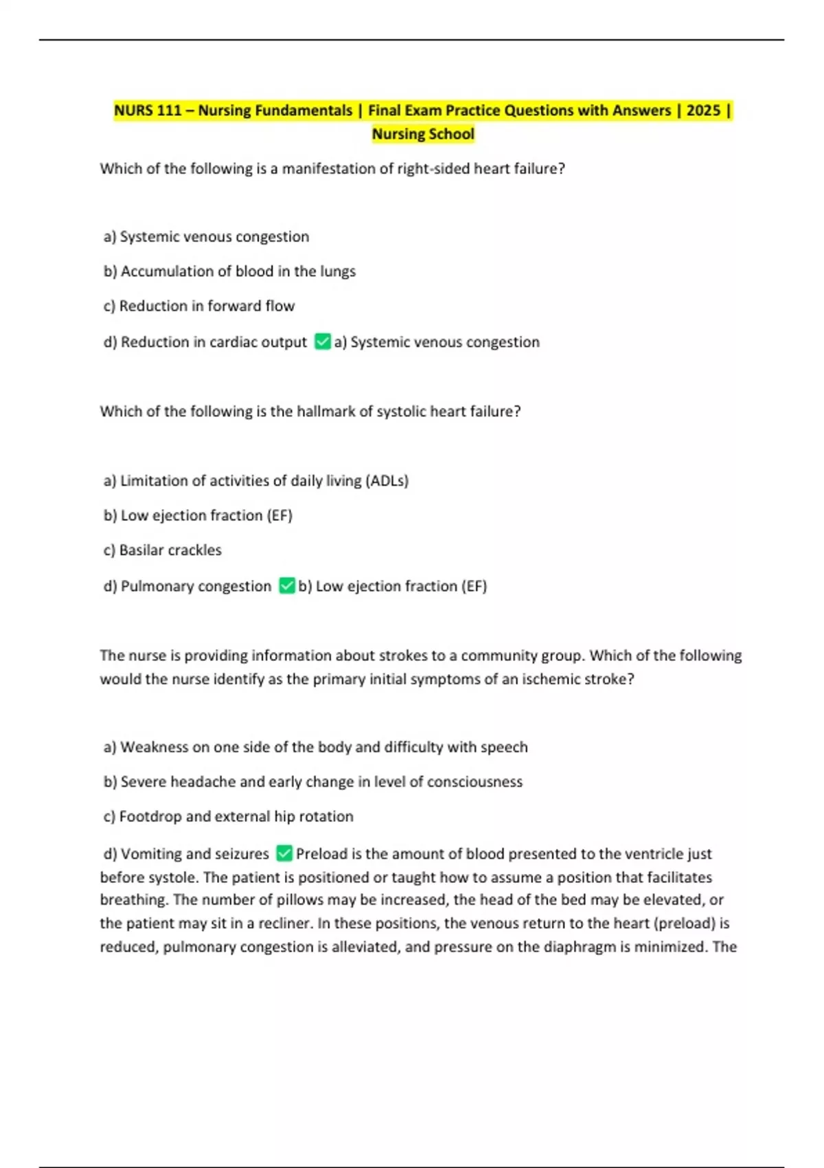 NURS 111 – Nursing Fundamentals | Final Exam Practice Questions with ...