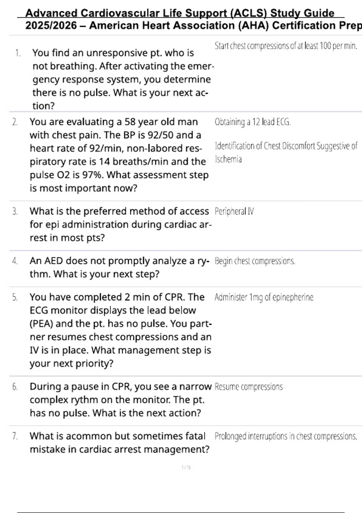Advanced Cardiovascular Life Support (ACLS) Study Guide 2025/2026 ...