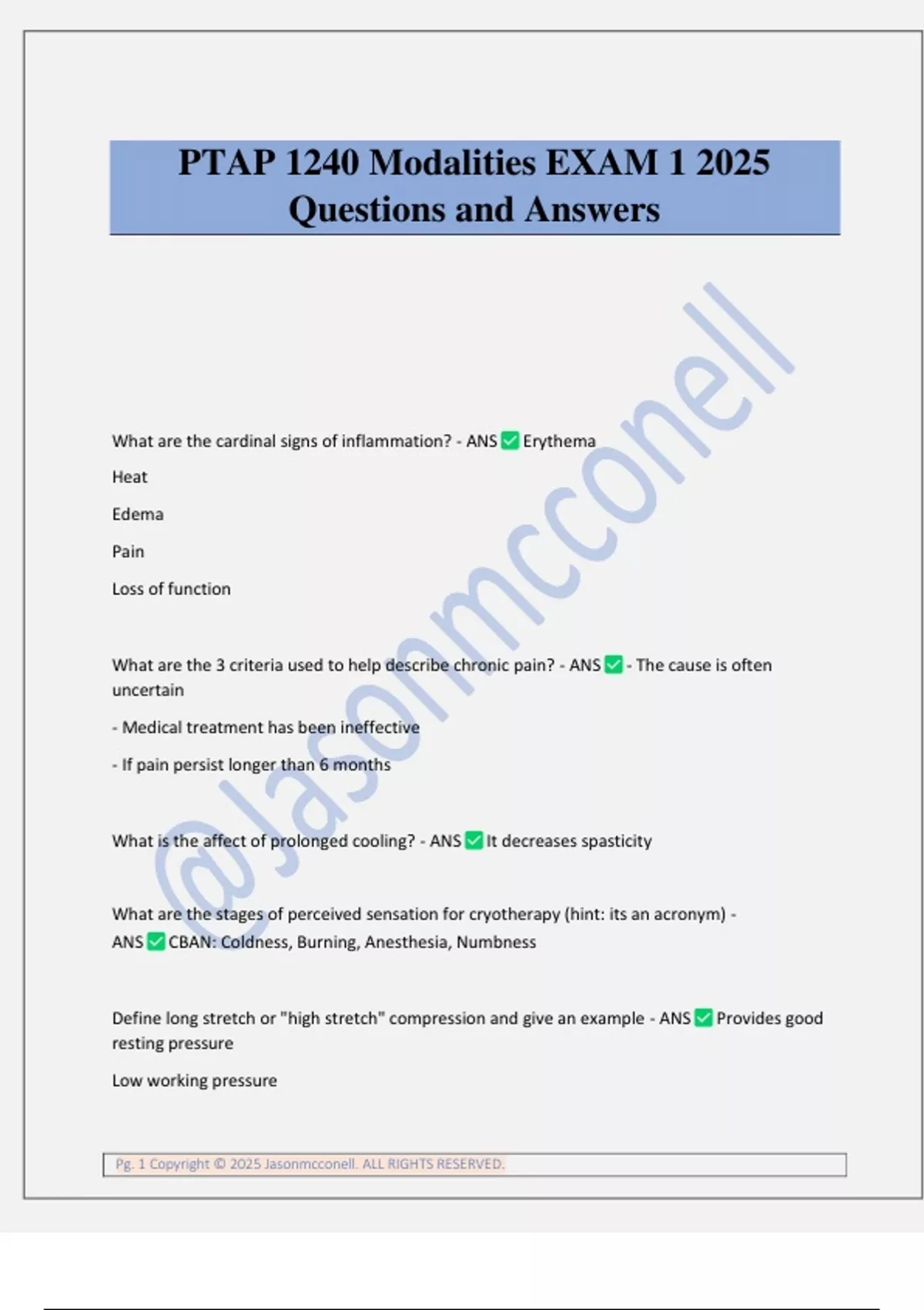 PTAP 1240 Modalities EXAM 1 2025 Questions and Answers - PTAP 1240 - Stuvia US