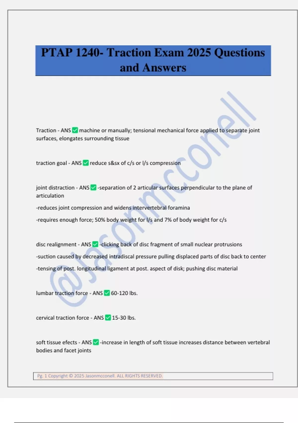 PTAP 1240- Traction Exam 2025 Questions and Answers - PTAP 1240 - Stuvia US