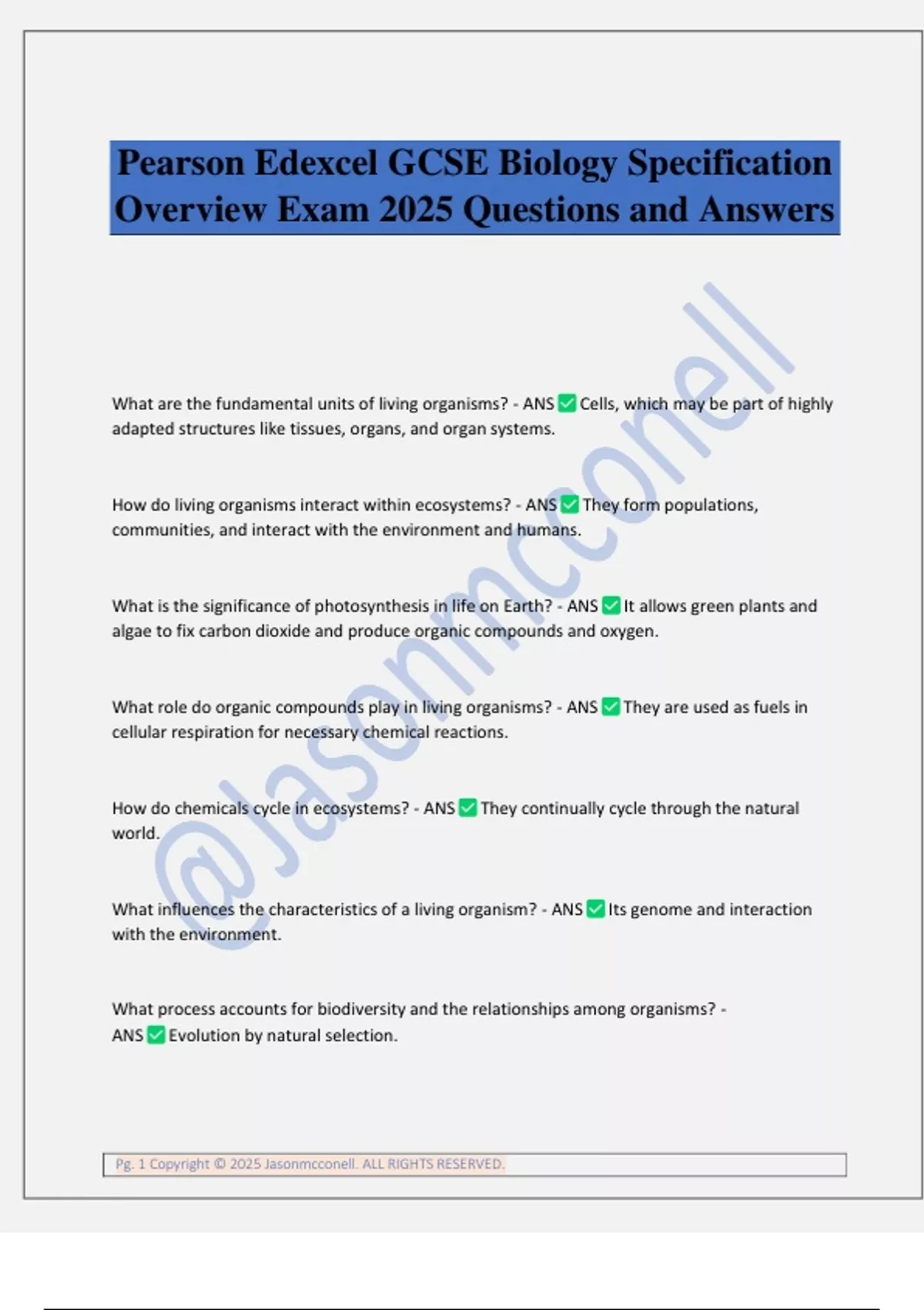 Pearson Edexcel GCSE Biology Specification Overview Exam 2025 Questions ...