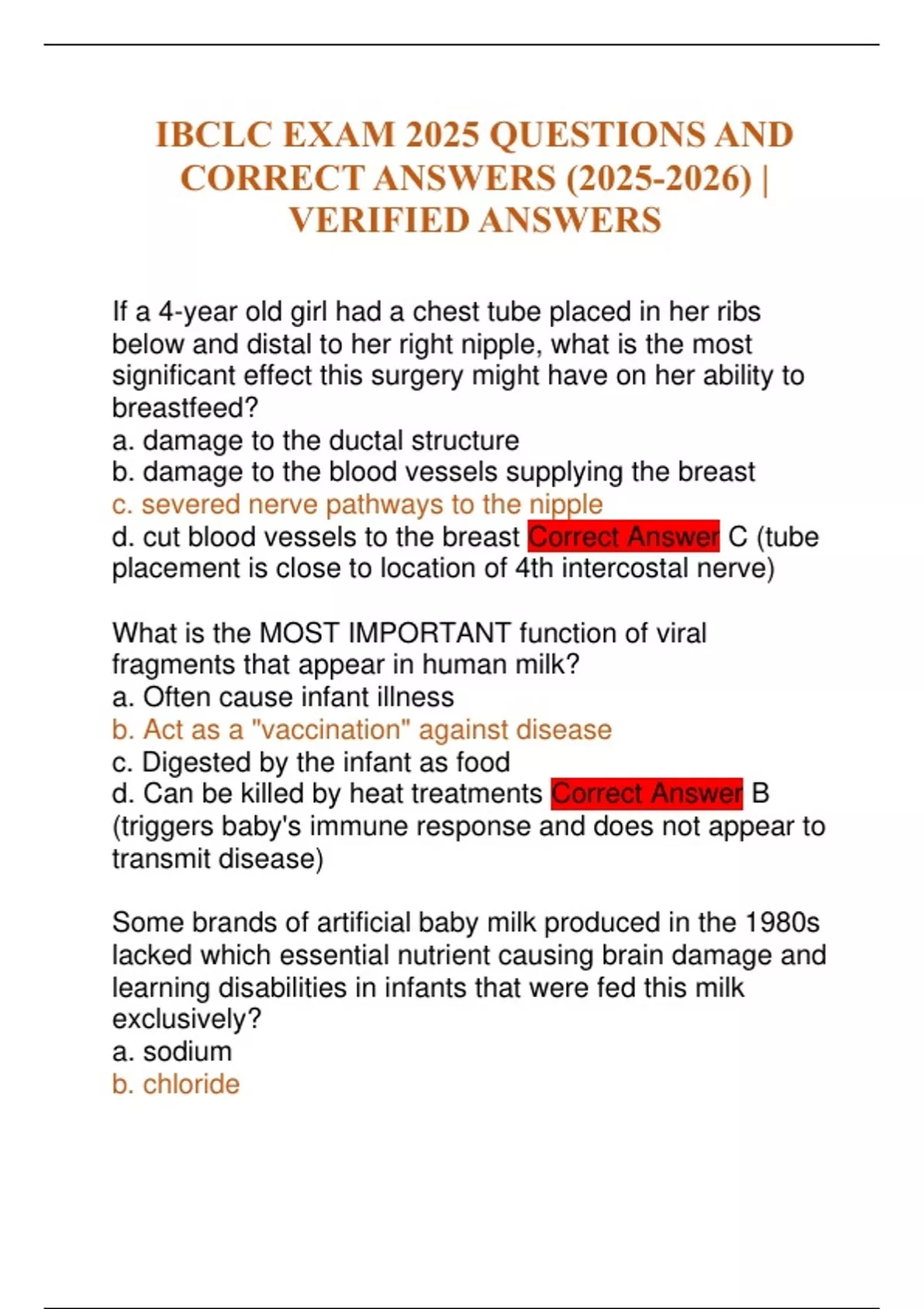 IBCLC EXAM 2025 QUESTIONS AND CORRECT ANSWERS () | VERIFIED ANSWERS ...