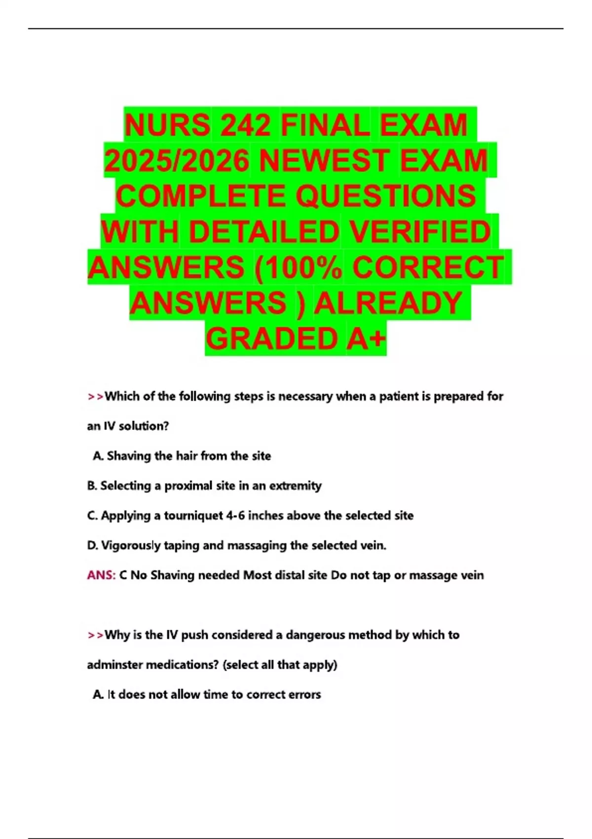NURS 242 FINAL EXAM 2025/2026 NEWEST EXAM COMPLETE QUESTIONS WITH DETAILED VERIFIED ANSWERS (100 ...