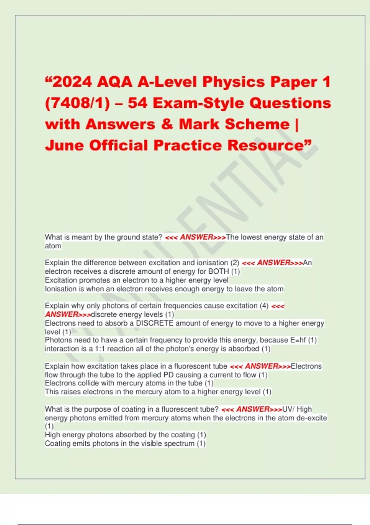 “2024 AQA A-Level Physics Paper 1 (7408/1) – 54 Exam-Style Questions ...